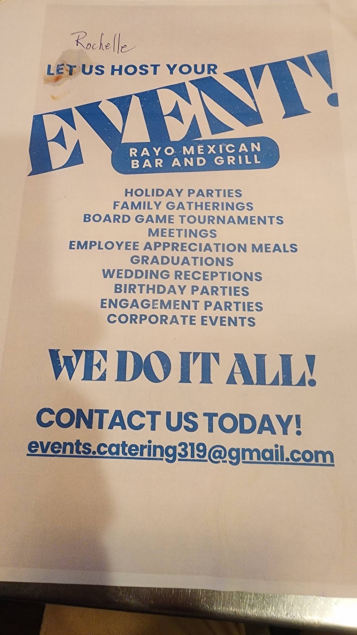 Menu at Rayo Mexican Bar & Grill, North Liberty