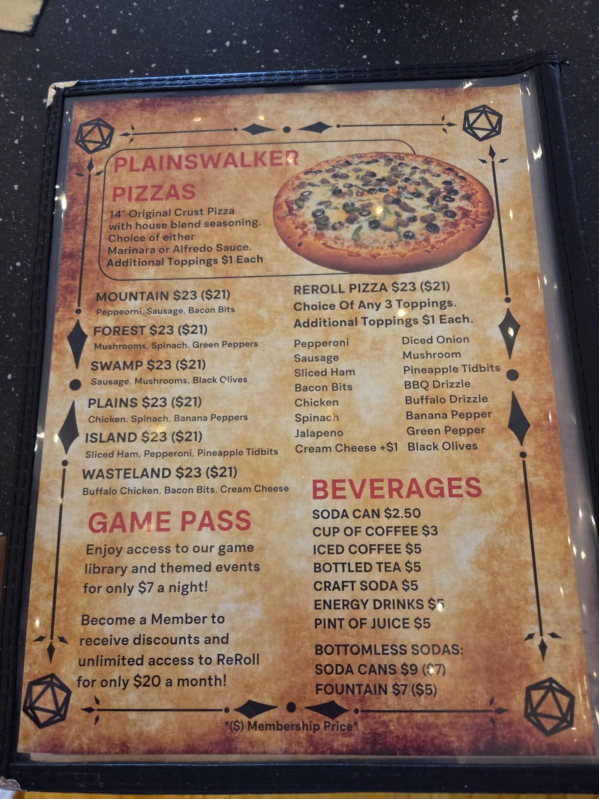 Menu at ReRoll Tavern pub & bar, Kansas City
