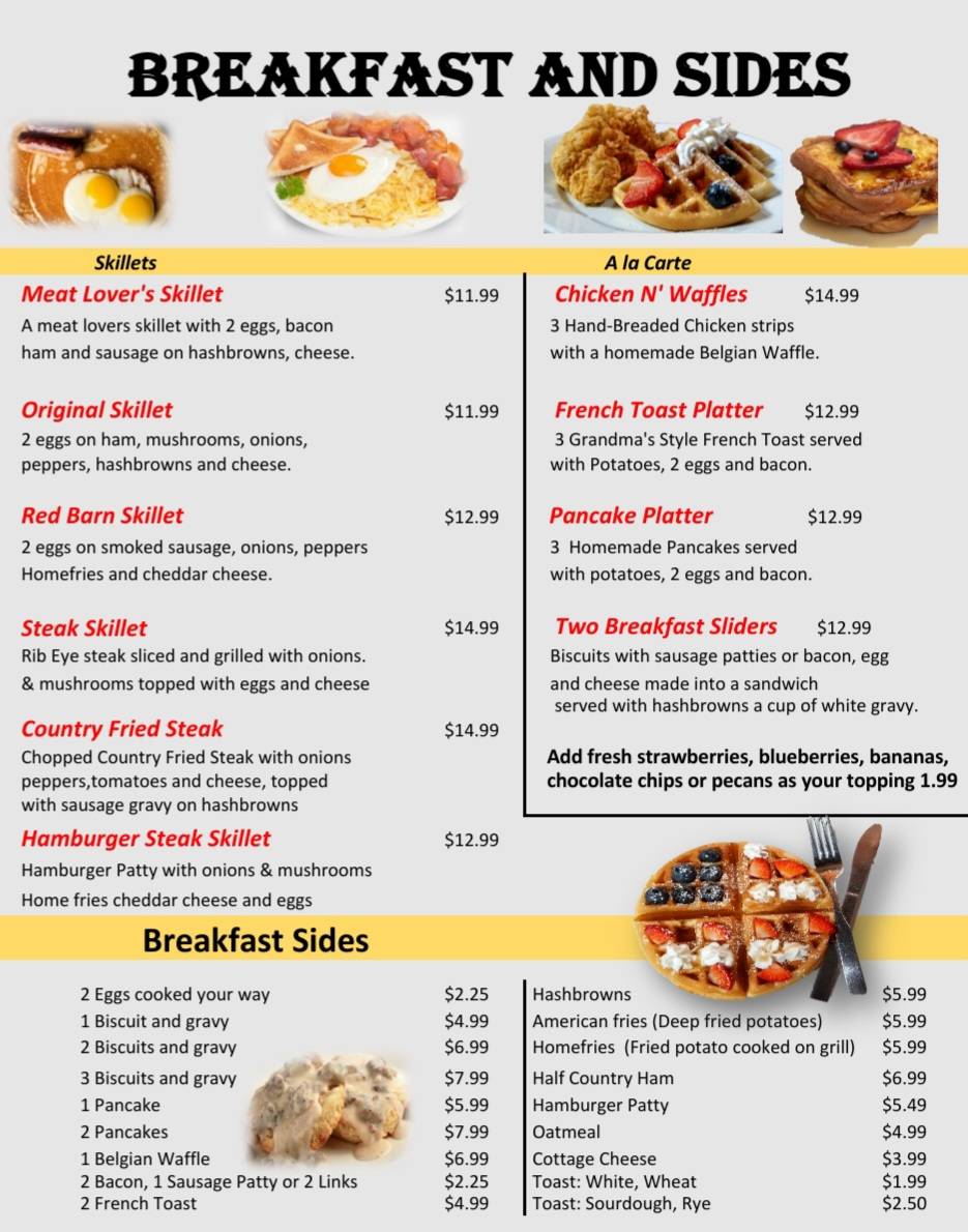 Menu at Red Barn Cafe, Mount Vernon, 107 W Mt Vernon Blvd