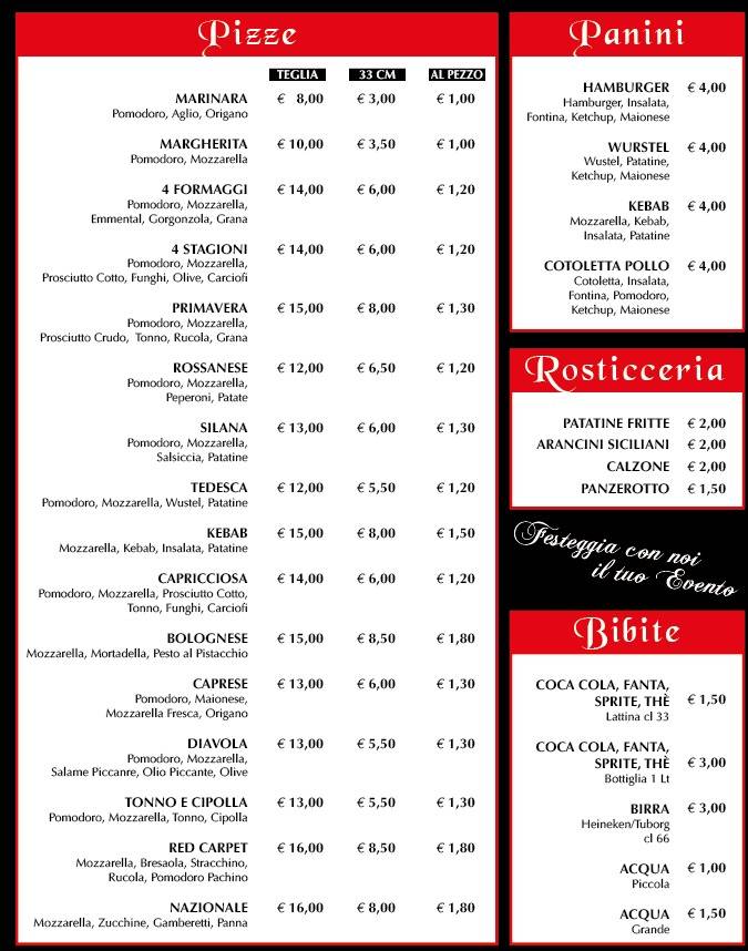 Menu at Red Carpet restaurant, Rossano Stazione