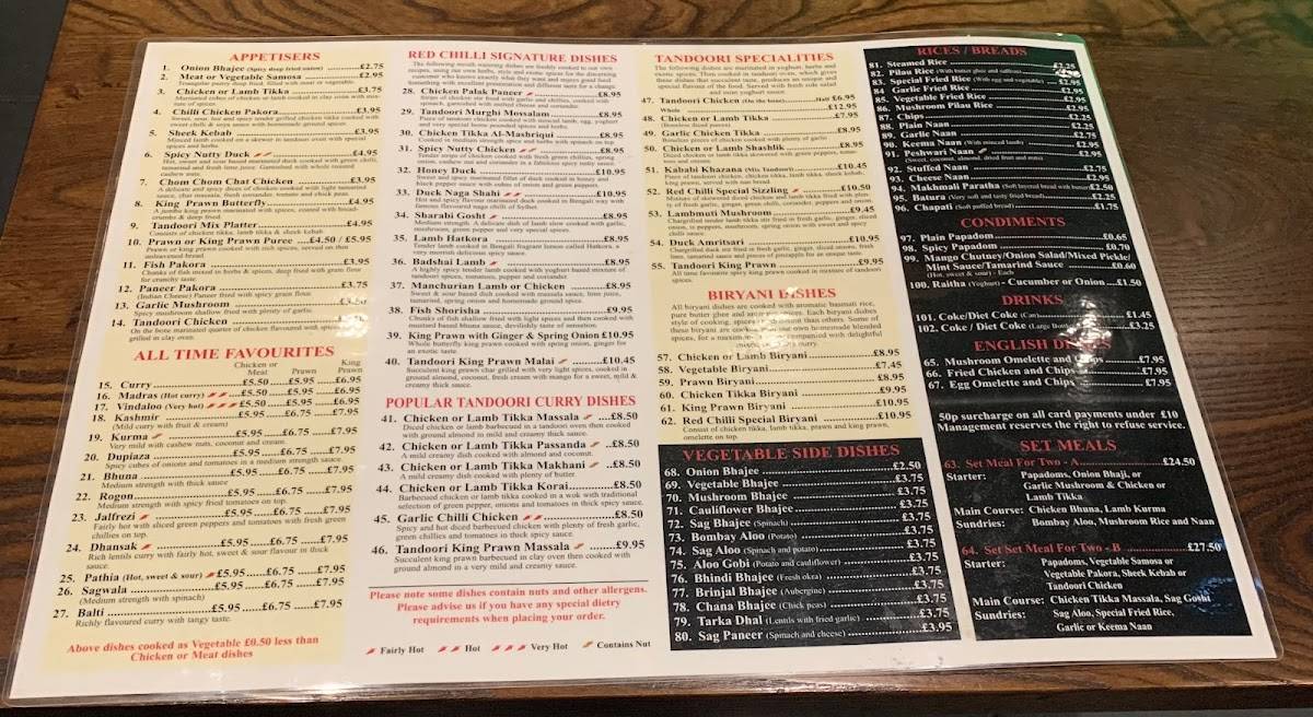Menu at Red Chilli restaurant, Havant