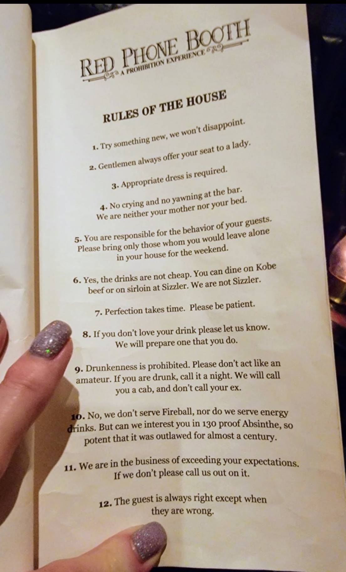 Menu at Red Phone Booth pub & bar, Nashville
