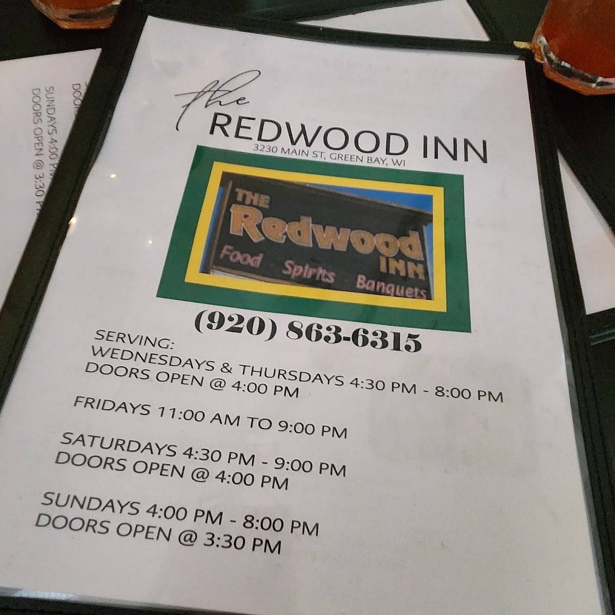 Menu at Redwood Inn restaurant, Green Bay, Main St