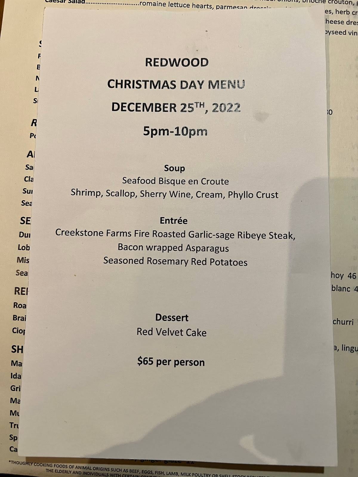 Menu at Redwood Steakhouse, Las Vegas