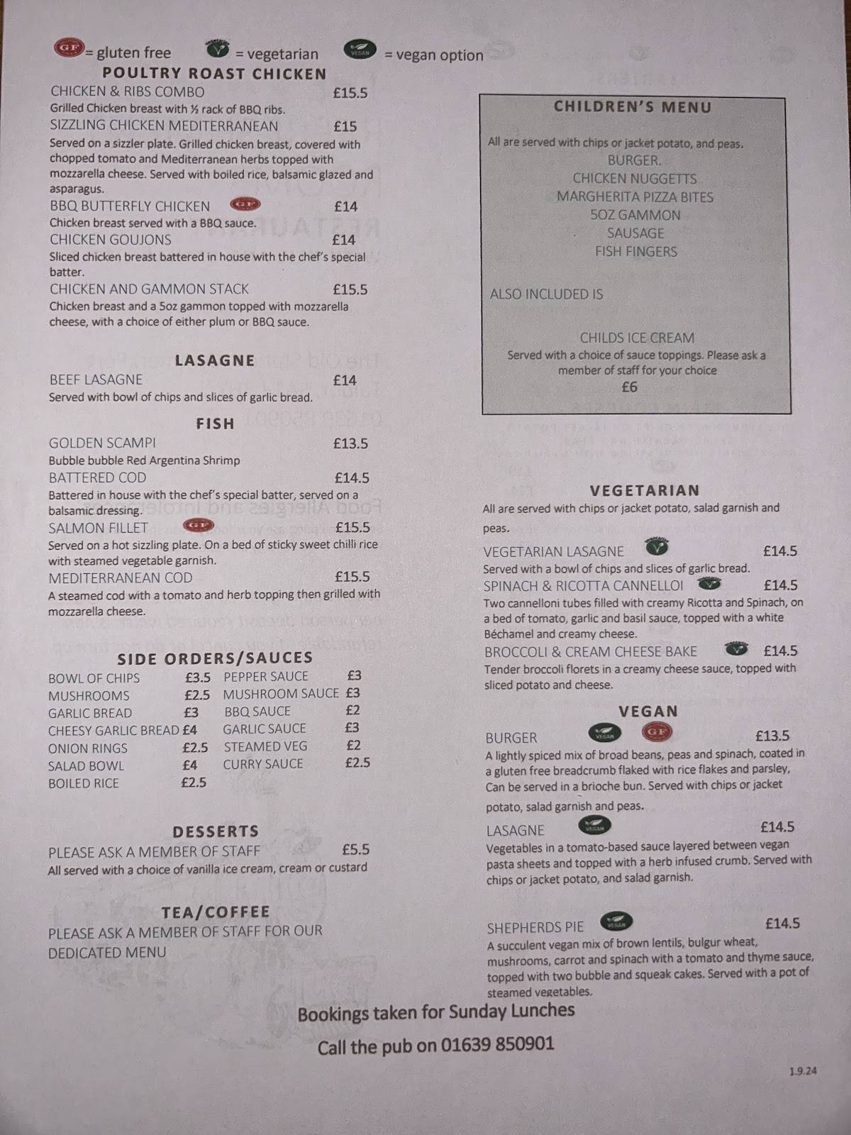 Menu at Refreshment Rooms pub & bar, Cymmer