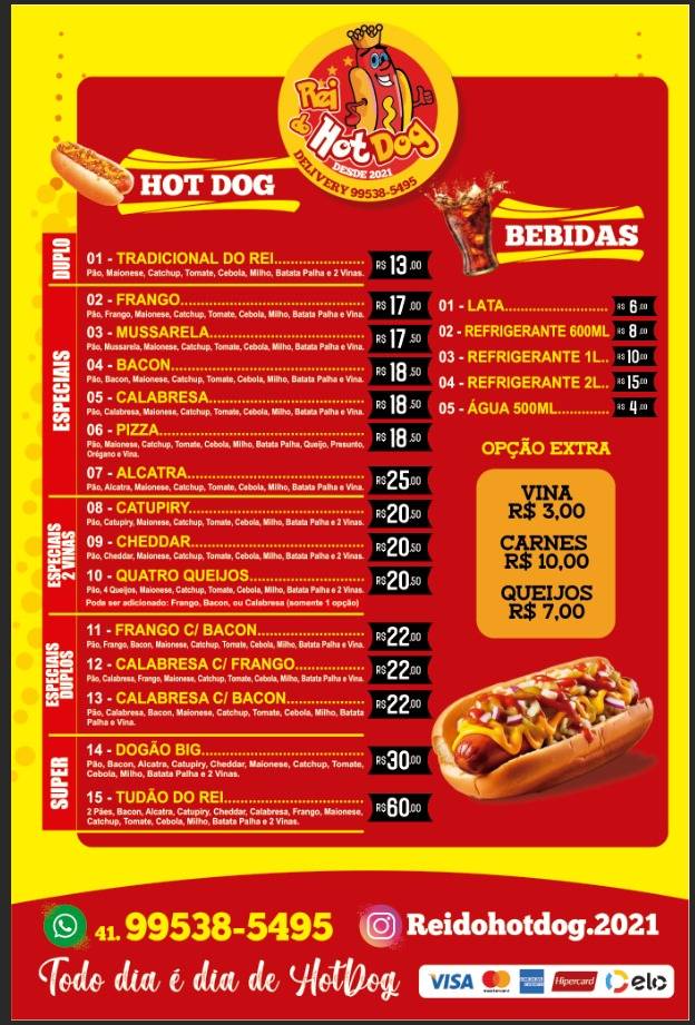 Menu em Rei do Hot Dog restaurante, Curitiba
