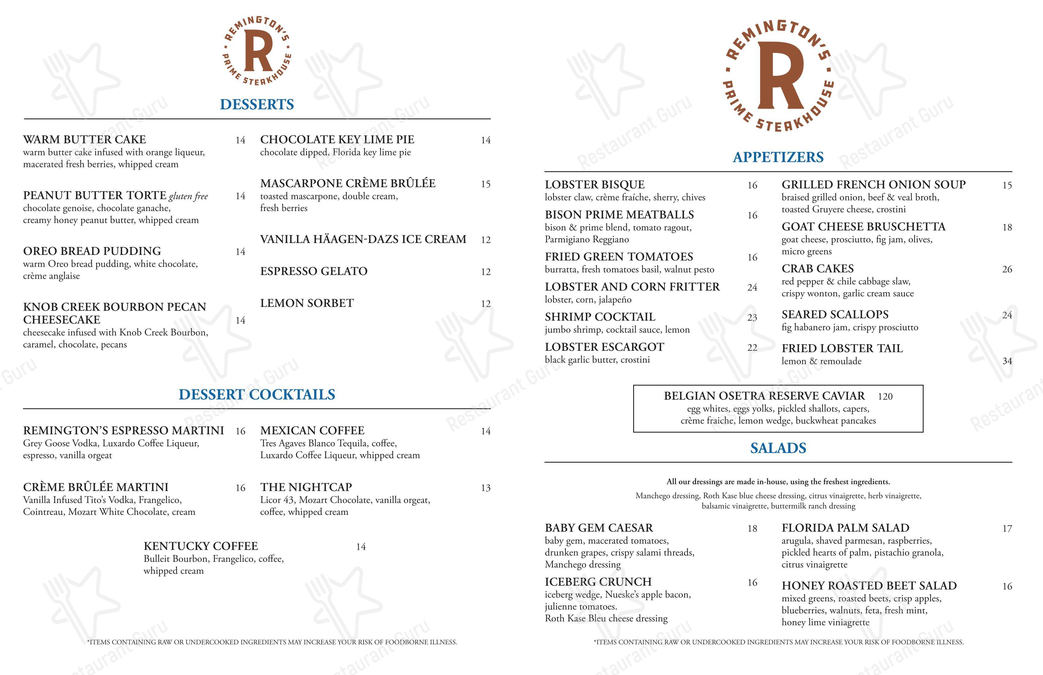 Menu at Remington’s Prime Steakhouse, Ocala