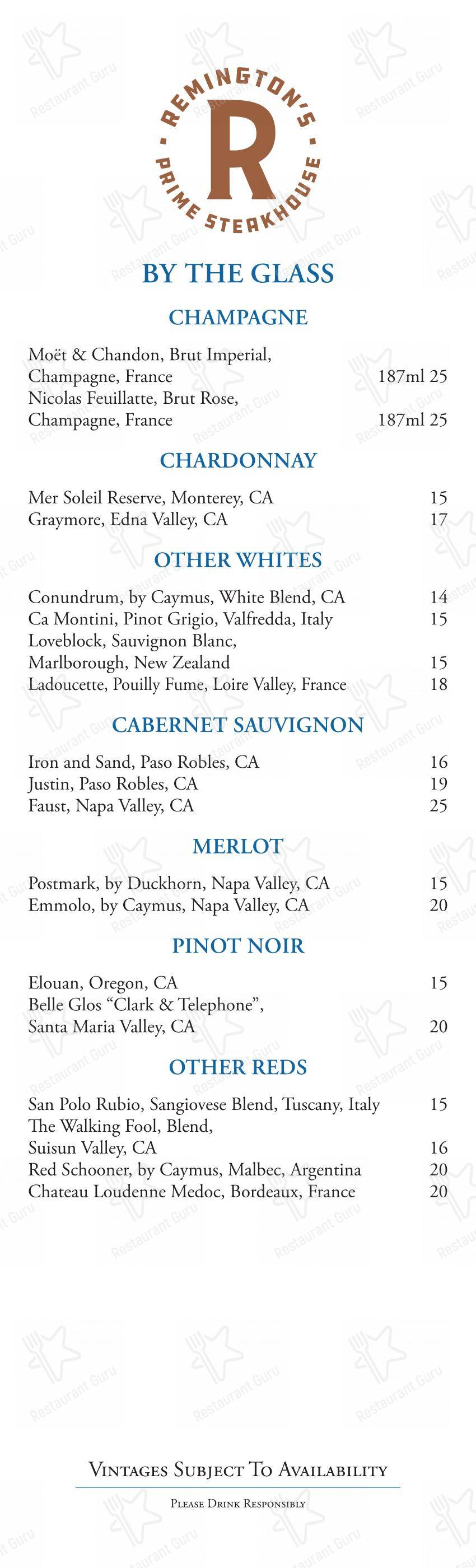 Menu at Remington’s Prime Steakhouse, Ocala