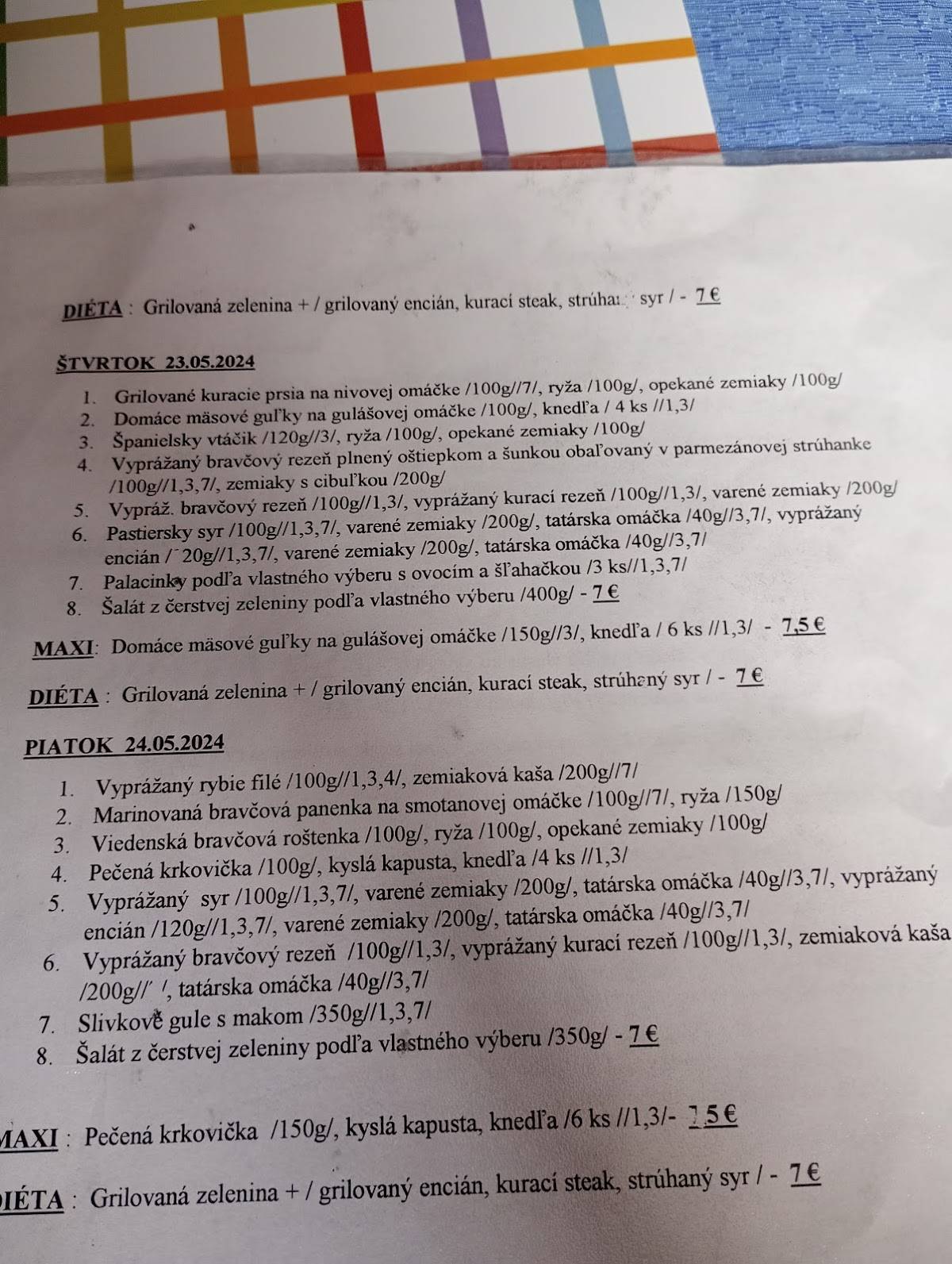 Menu at Restauracia Mirka restaurant, Martin