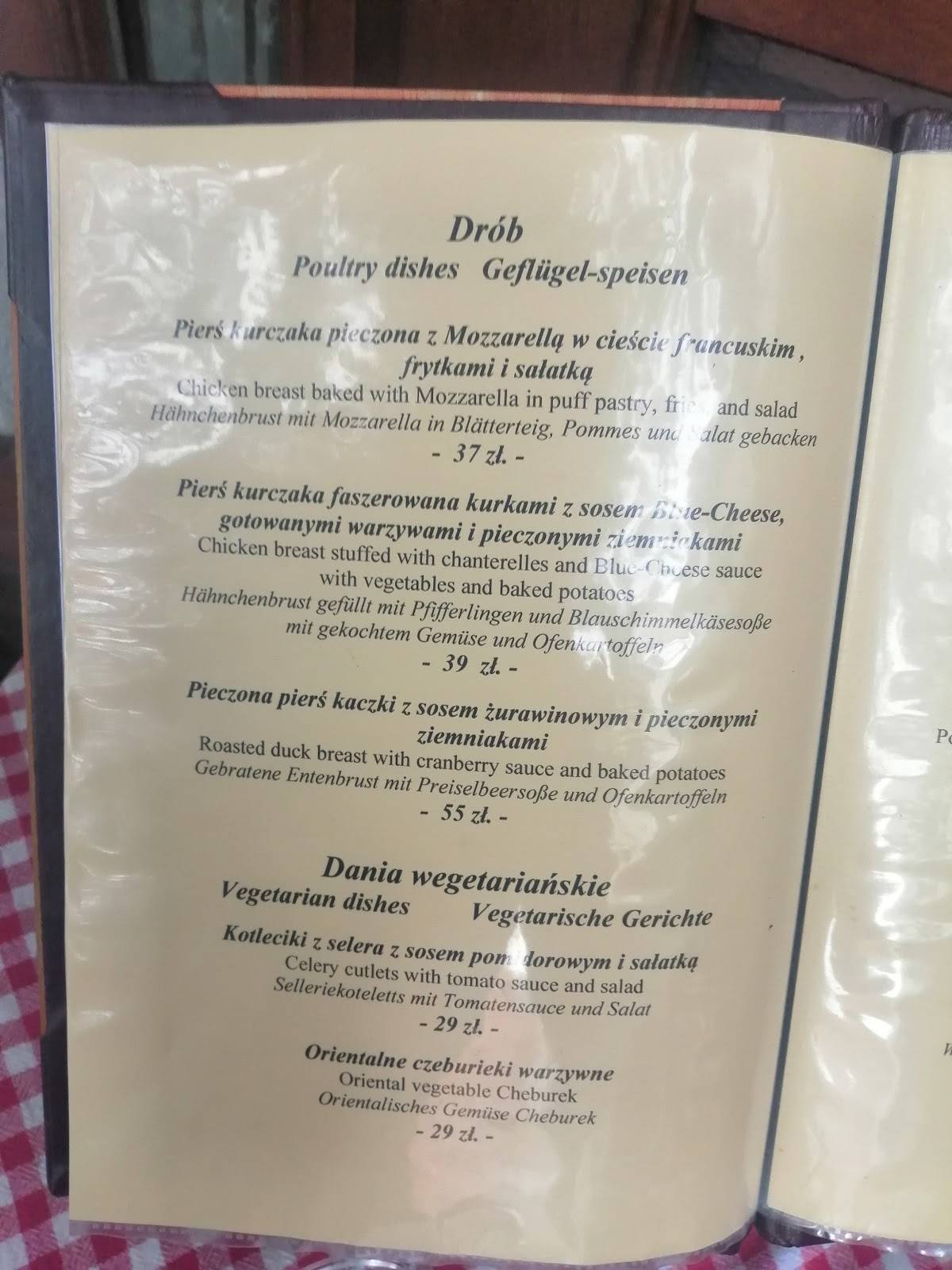 Menu at Restauracja Domek Kata restaurant, Kolobrzeg