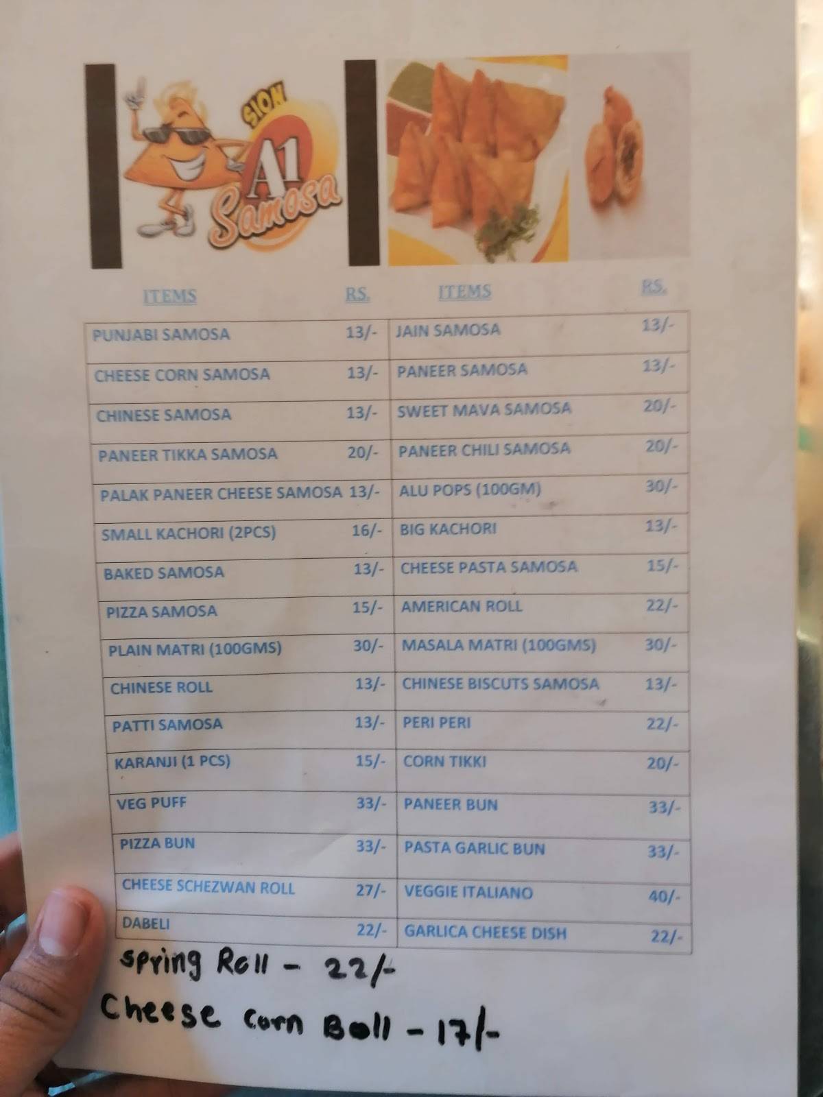 Menu at A1 Samosa, Mumbai, 5A-5