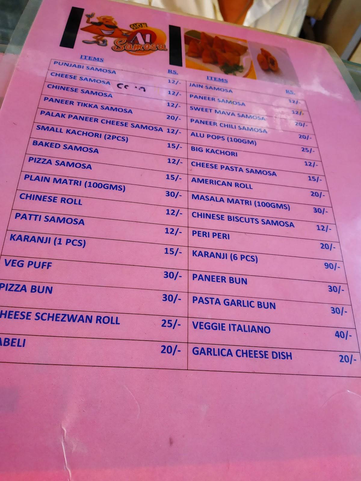 Menu at A1 Samosa, Mumbai, 5A-5