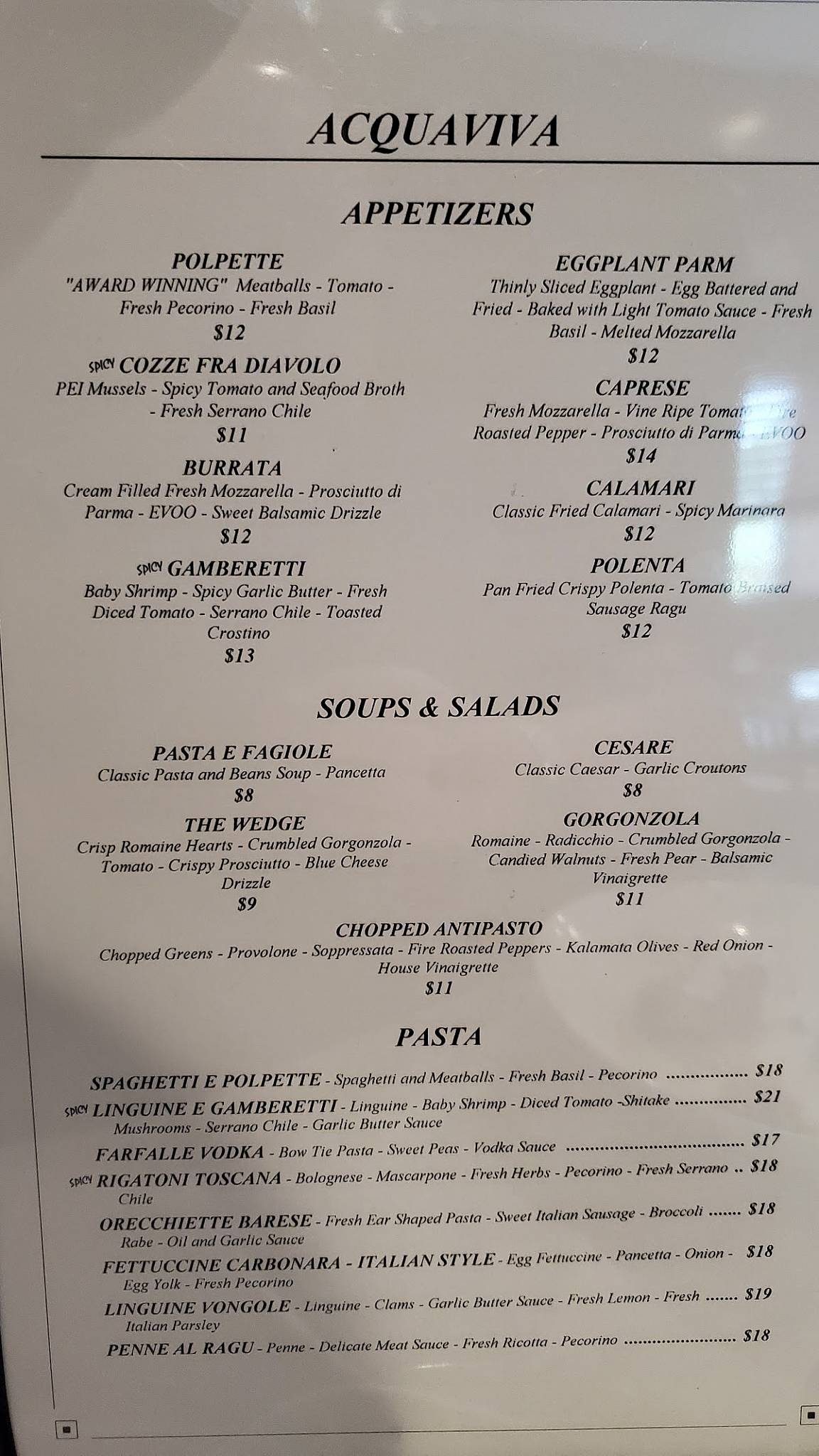 Menu at Acquaviva Restaurant and Bar, Hamburg