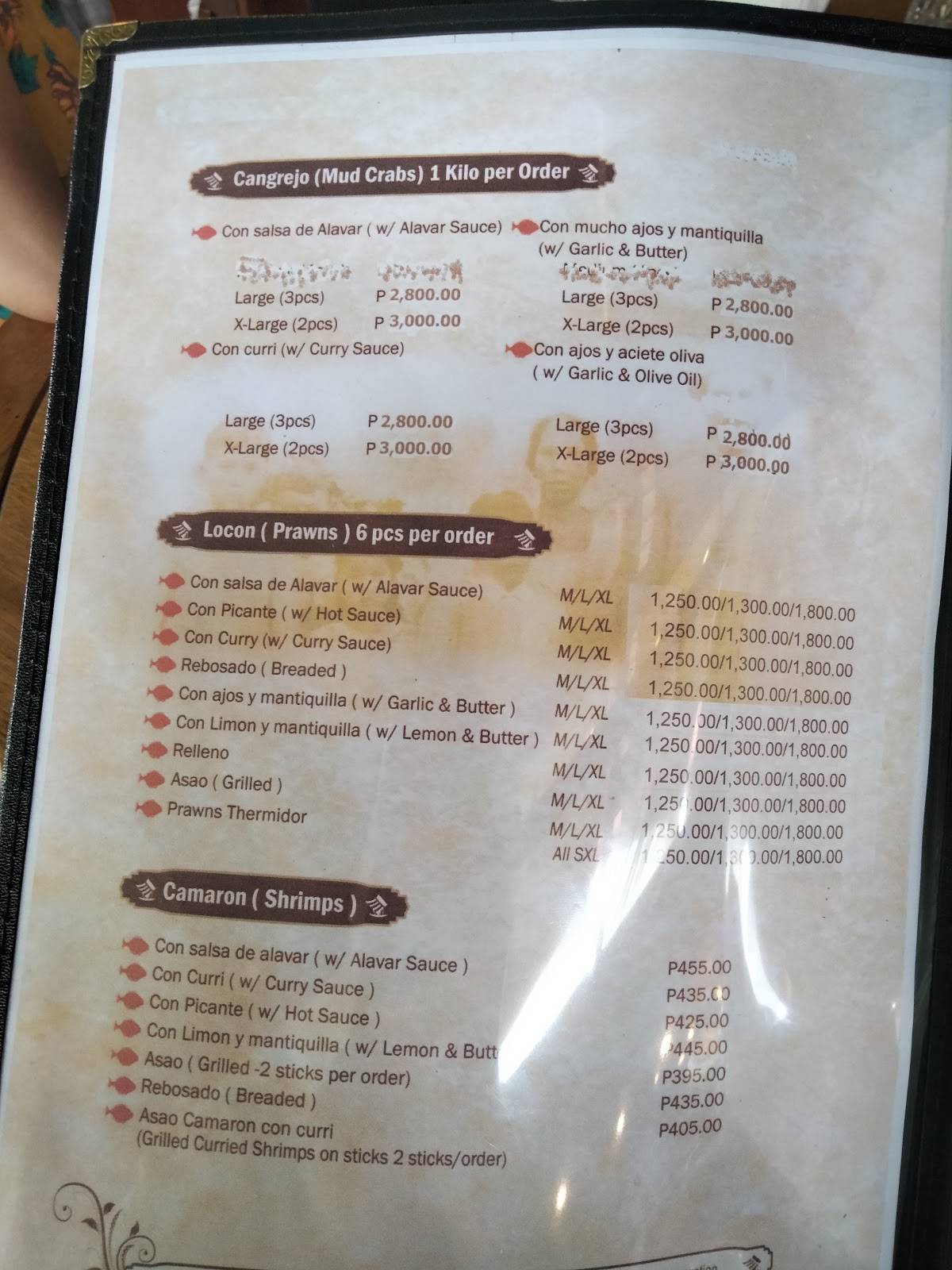 Menu at Alavar Seafood Restaurant, Zamboanga, 173 Don Alfaro St