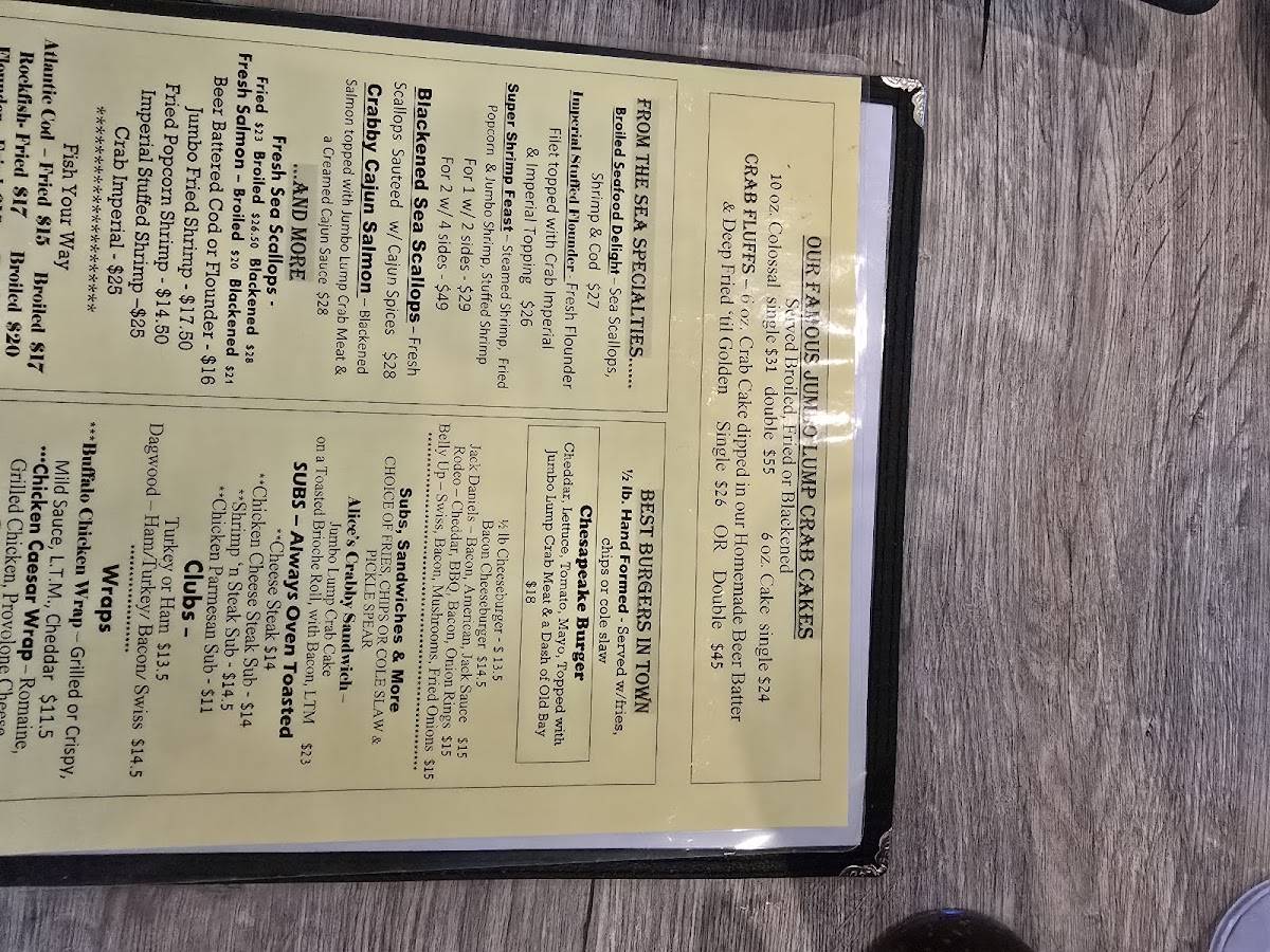 Menu at Alice's - A Family Restaurant, Middle River