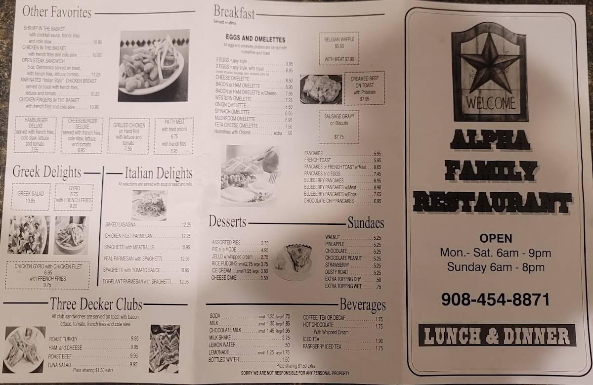Menu at Alpha Family Restaurant, Alpha