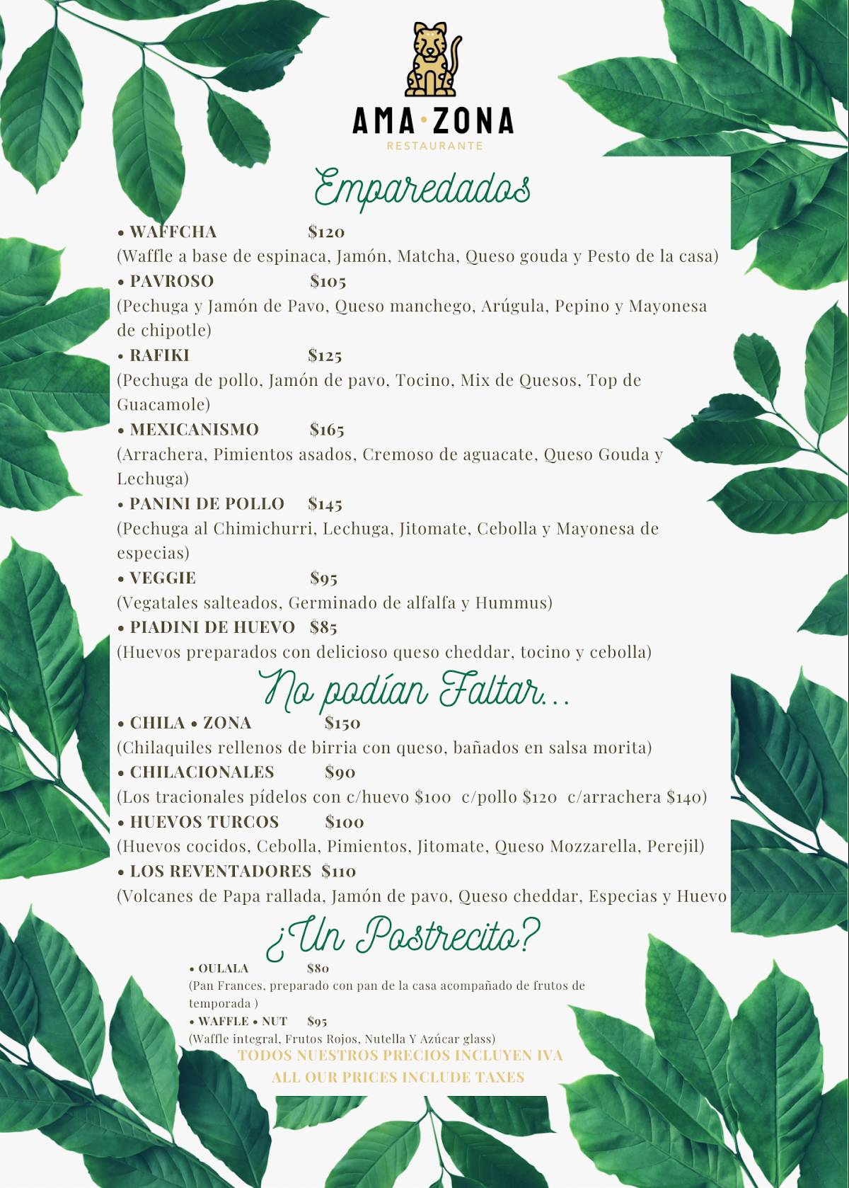 Menu at Ama•zona restaurant, San Miguel de Allende