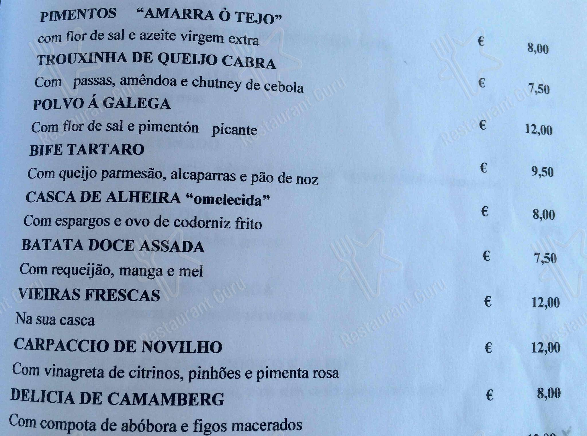 Menu em Amarra Ò Tejo restaurante, Almada