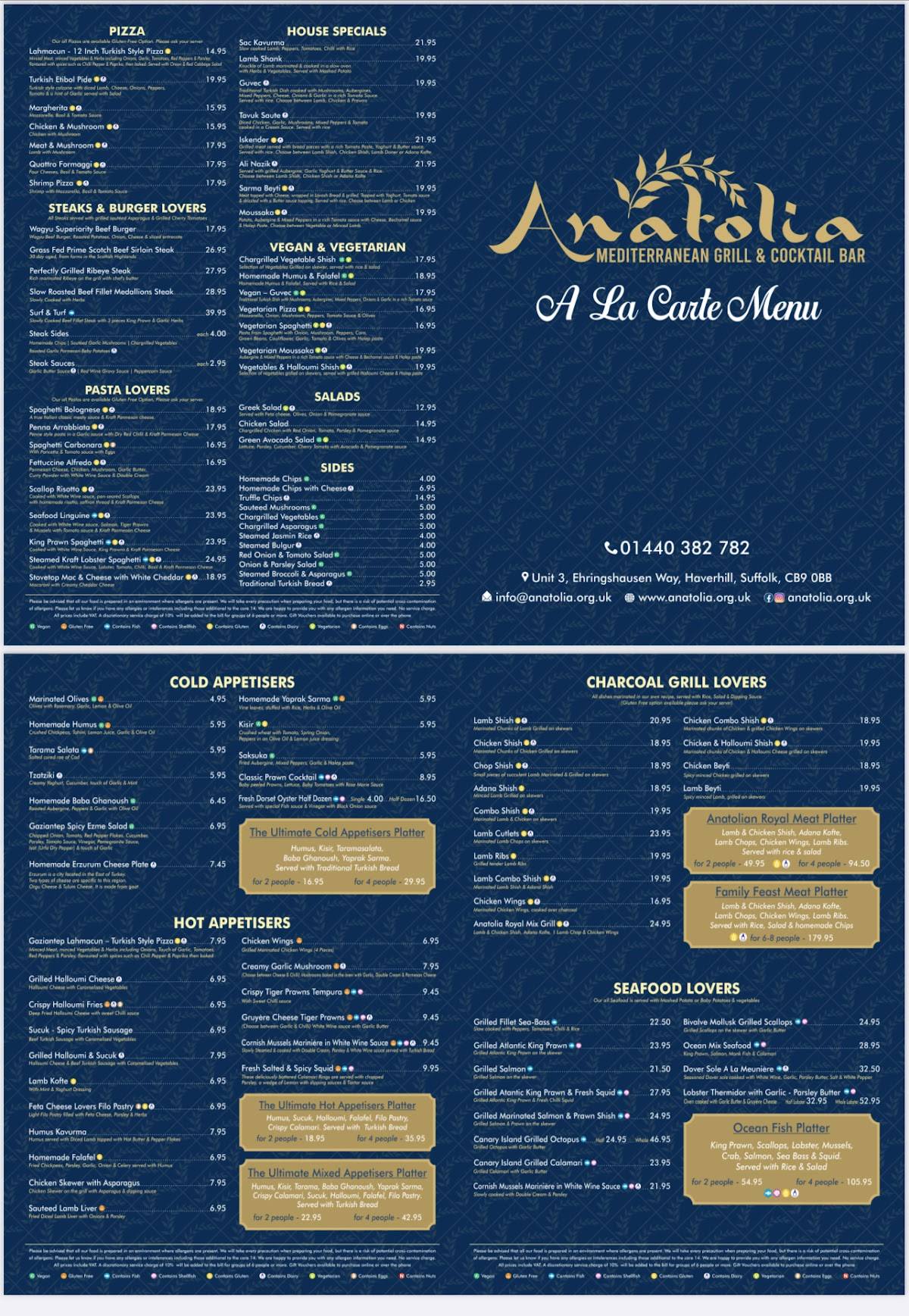 Menu at Little Anatolia restaurant, Haverhill