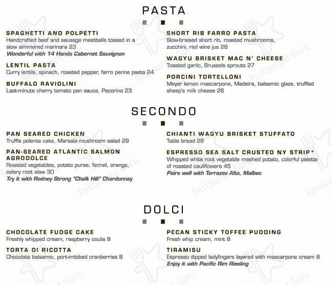 Menu at Andiamo restaurant, Chicago, N O'Hare Fld