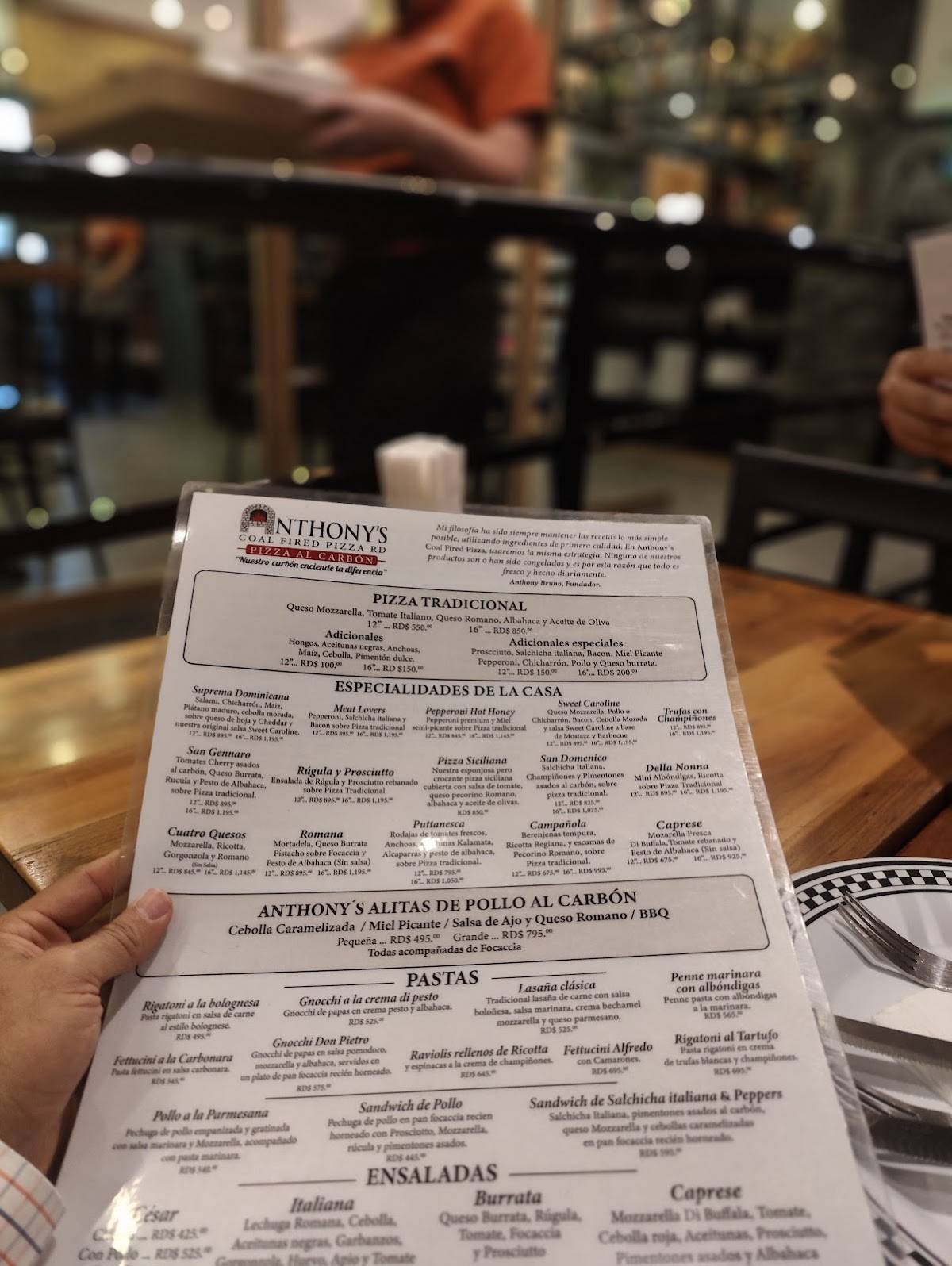 Carta del restaurante Anthony’s Coal Fired Pizza Piantini, Santo Domingo