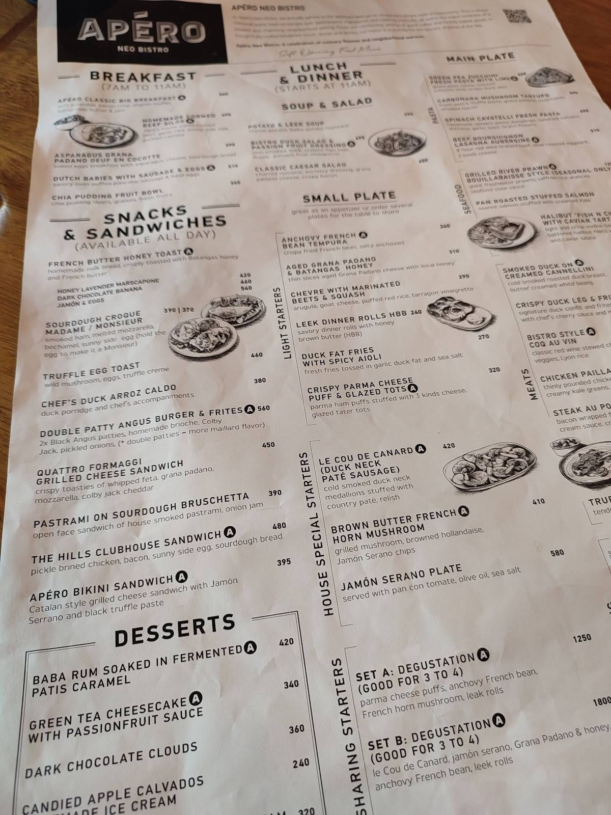 Menu at Apero Neo-Bistro restaurant, Quezon City