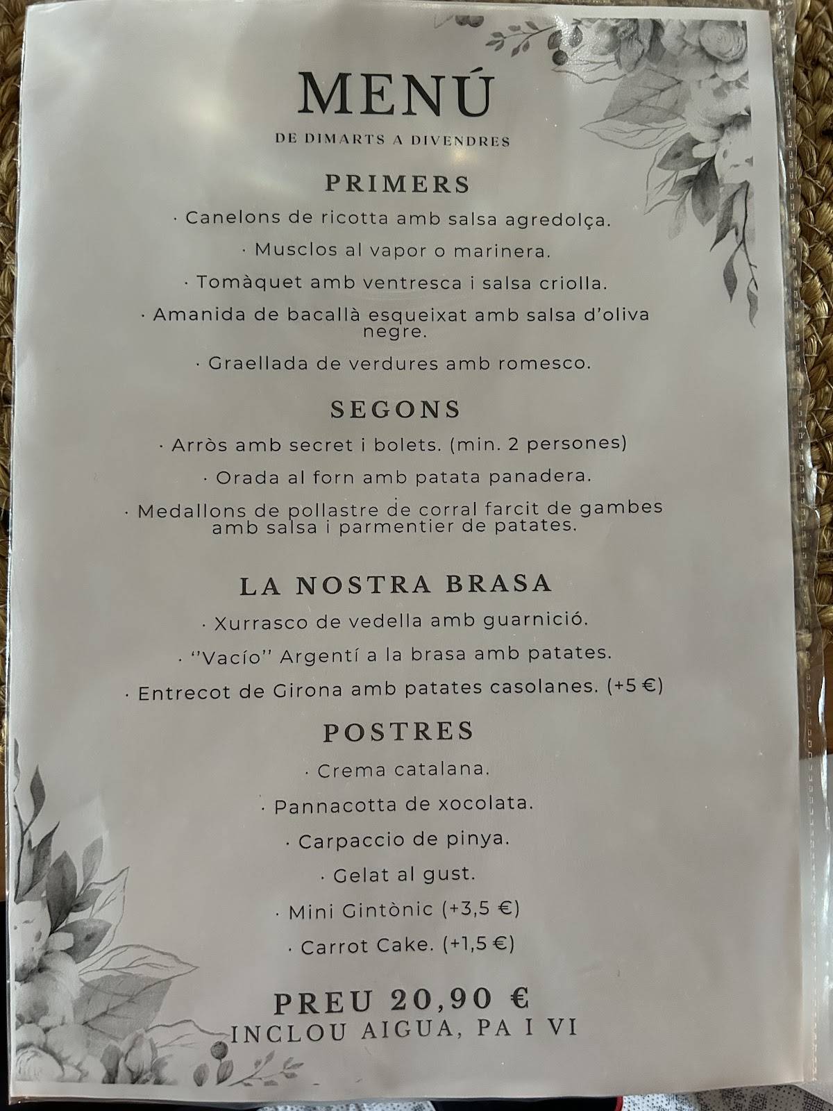 Carta de Restaurant Arrels - Quart (Girona), Quart