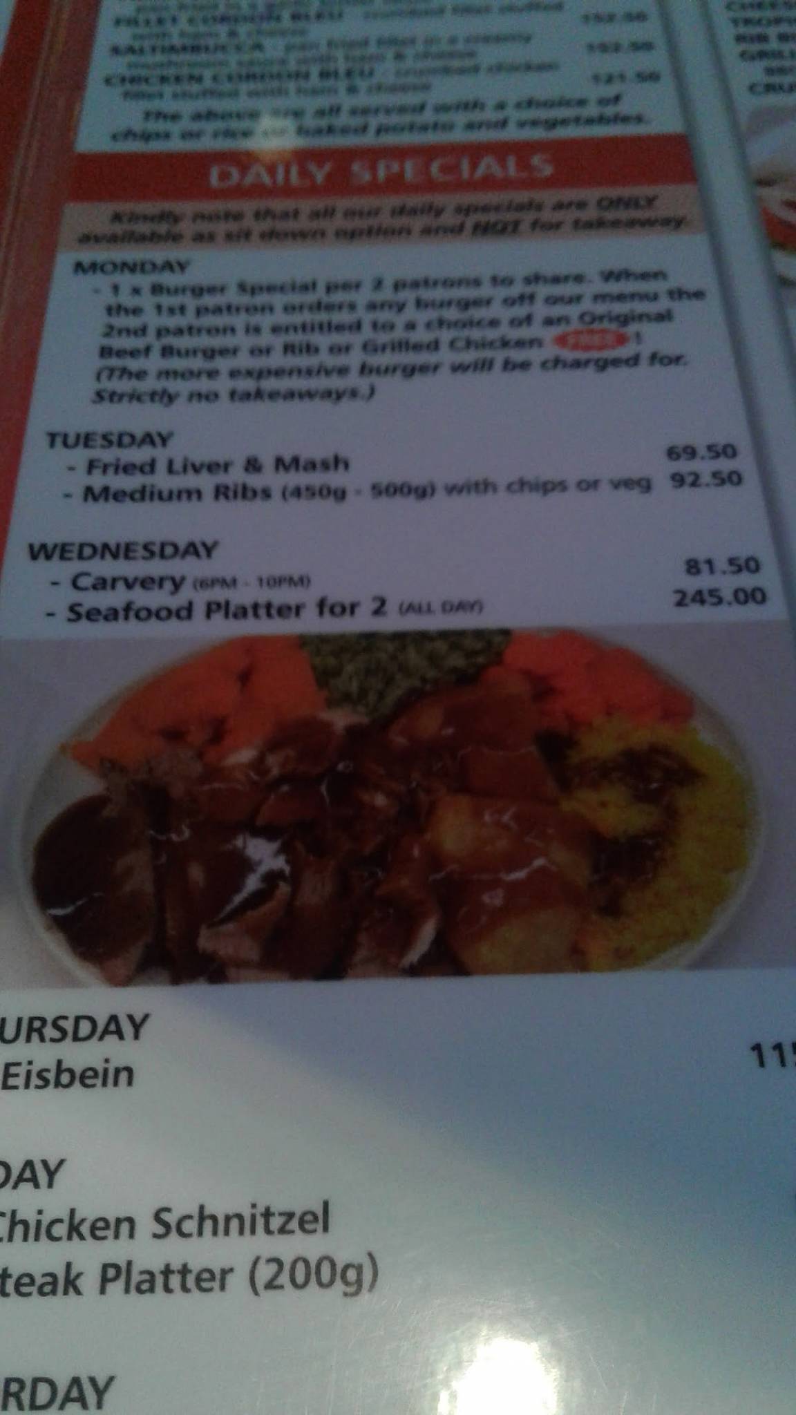 Menu at Ashley's Family Restaurant, Cape Town, 123 Voortrekker Rd