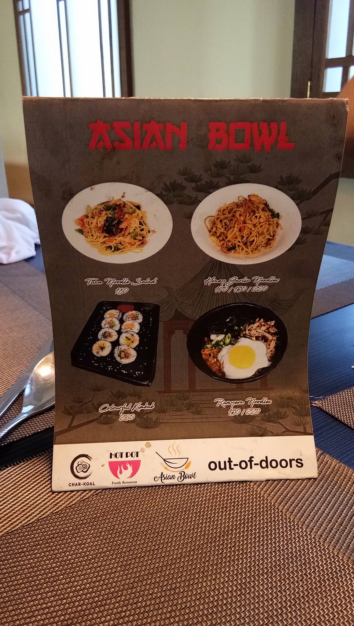 Menu at Asian Bowl, Imphal