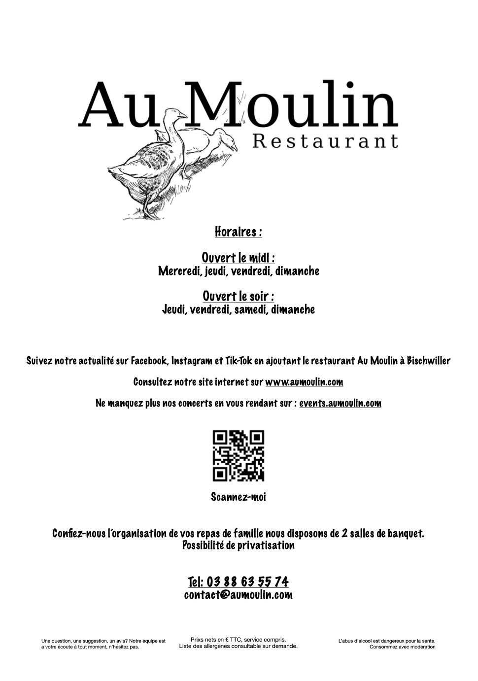 Menu au Restaurant Au Moulin, Bischwiller