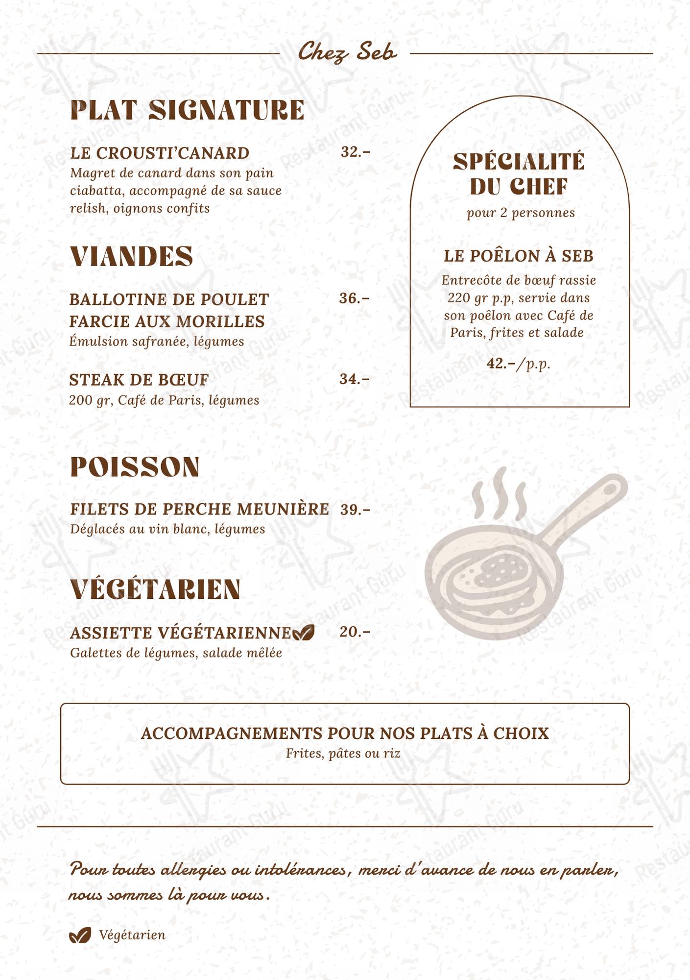 Menu au Restaurant Au Vieux Four, Delley-Portalban