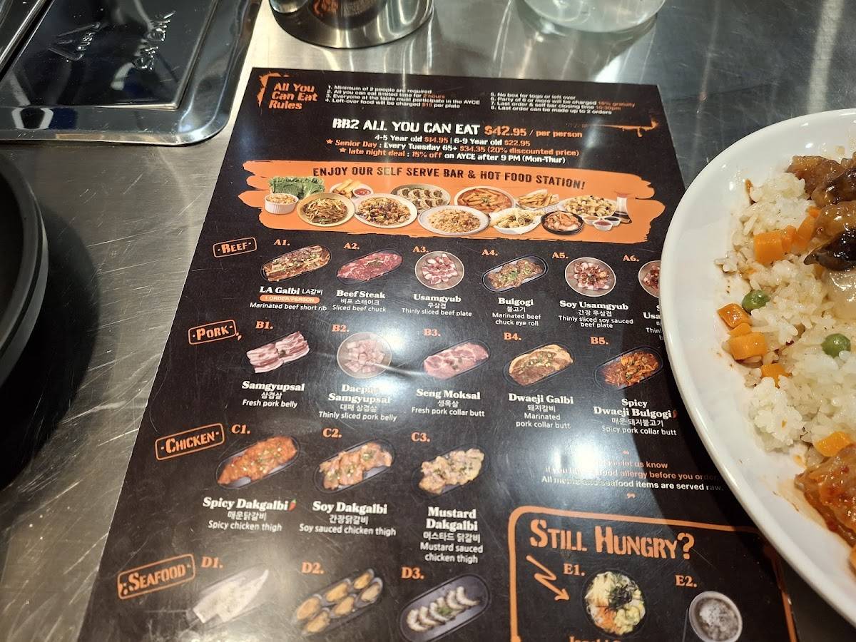 Menu at BB2 Korean BBQ House, Edmonton