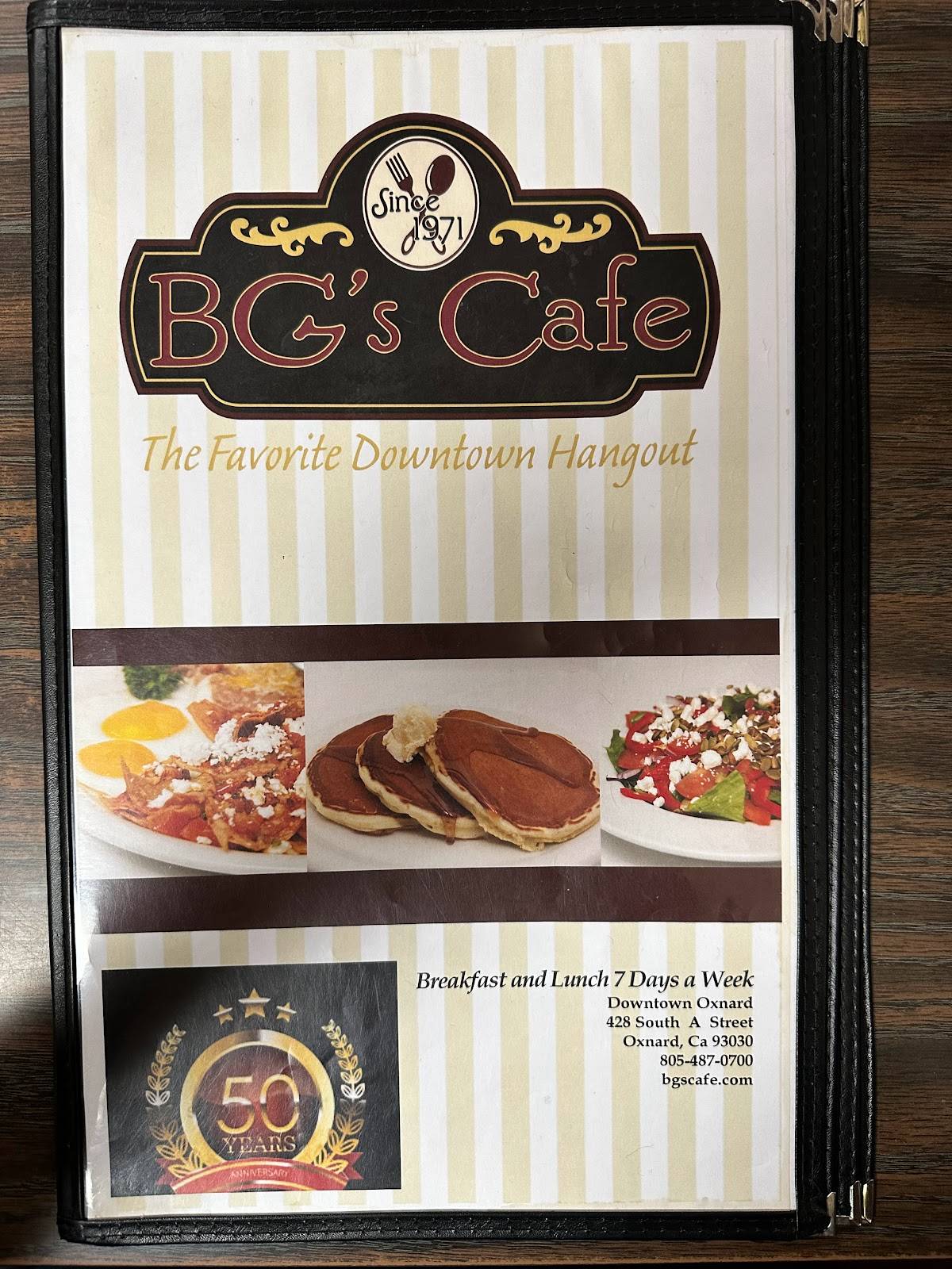 Menu at BG's Cafe, Oxnard