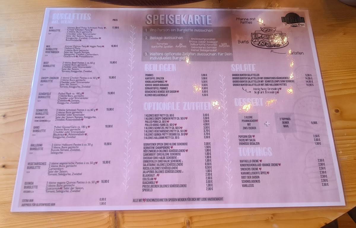 Speisekarte von BURGLETTE restaurant, Nürnberg