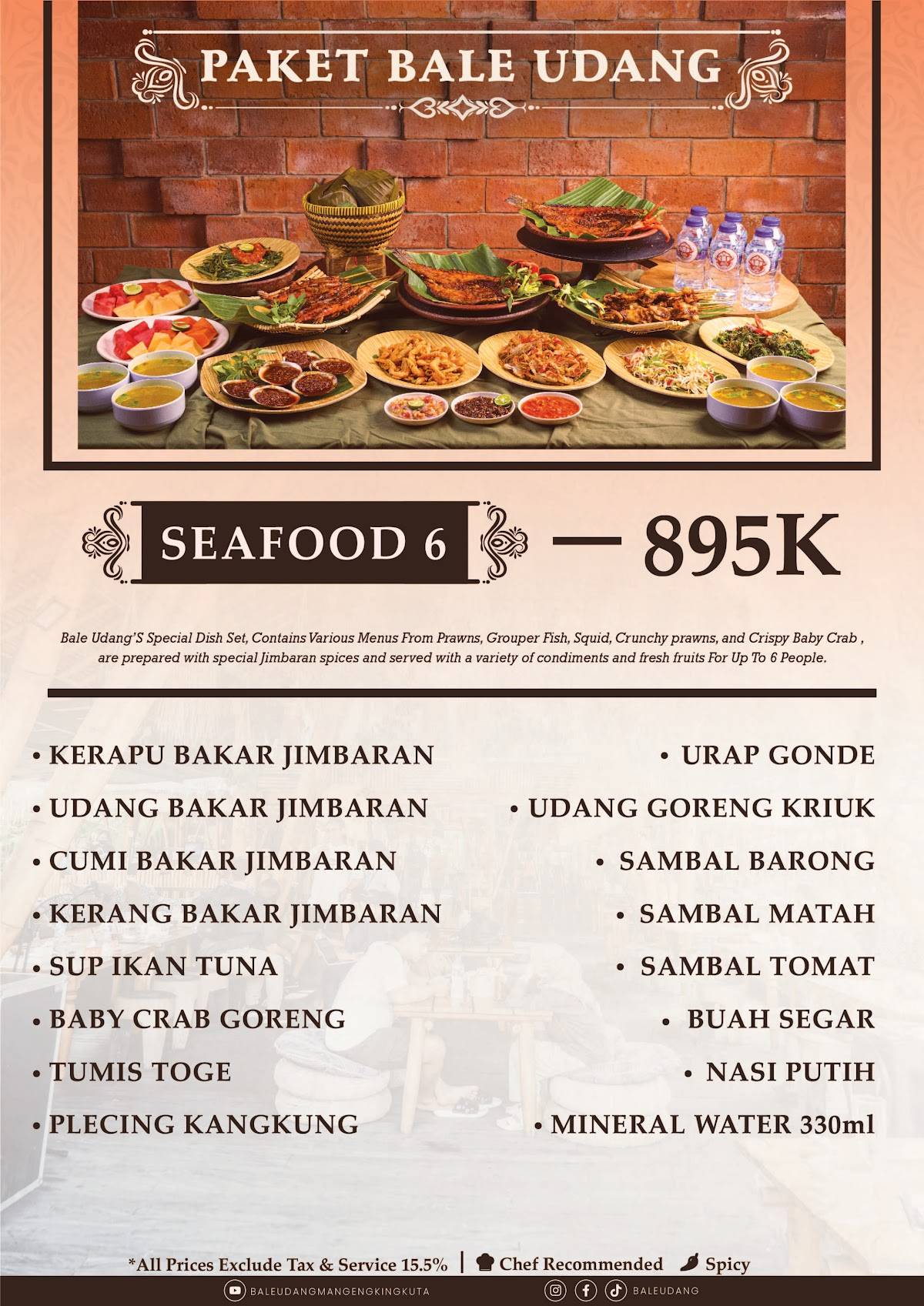 Menu at Bale Udang Mang Engking Kuta restaurant, Denpasar