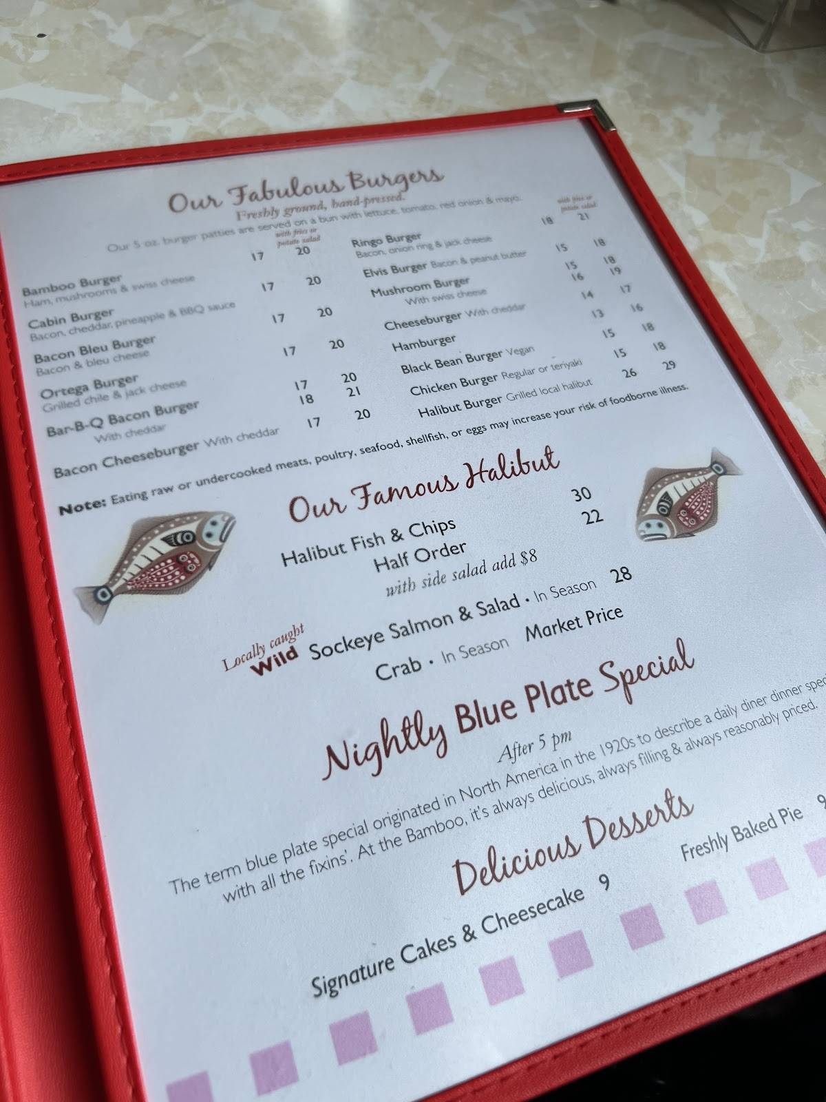 Menu at Bamboo Room Restaurant, Haines