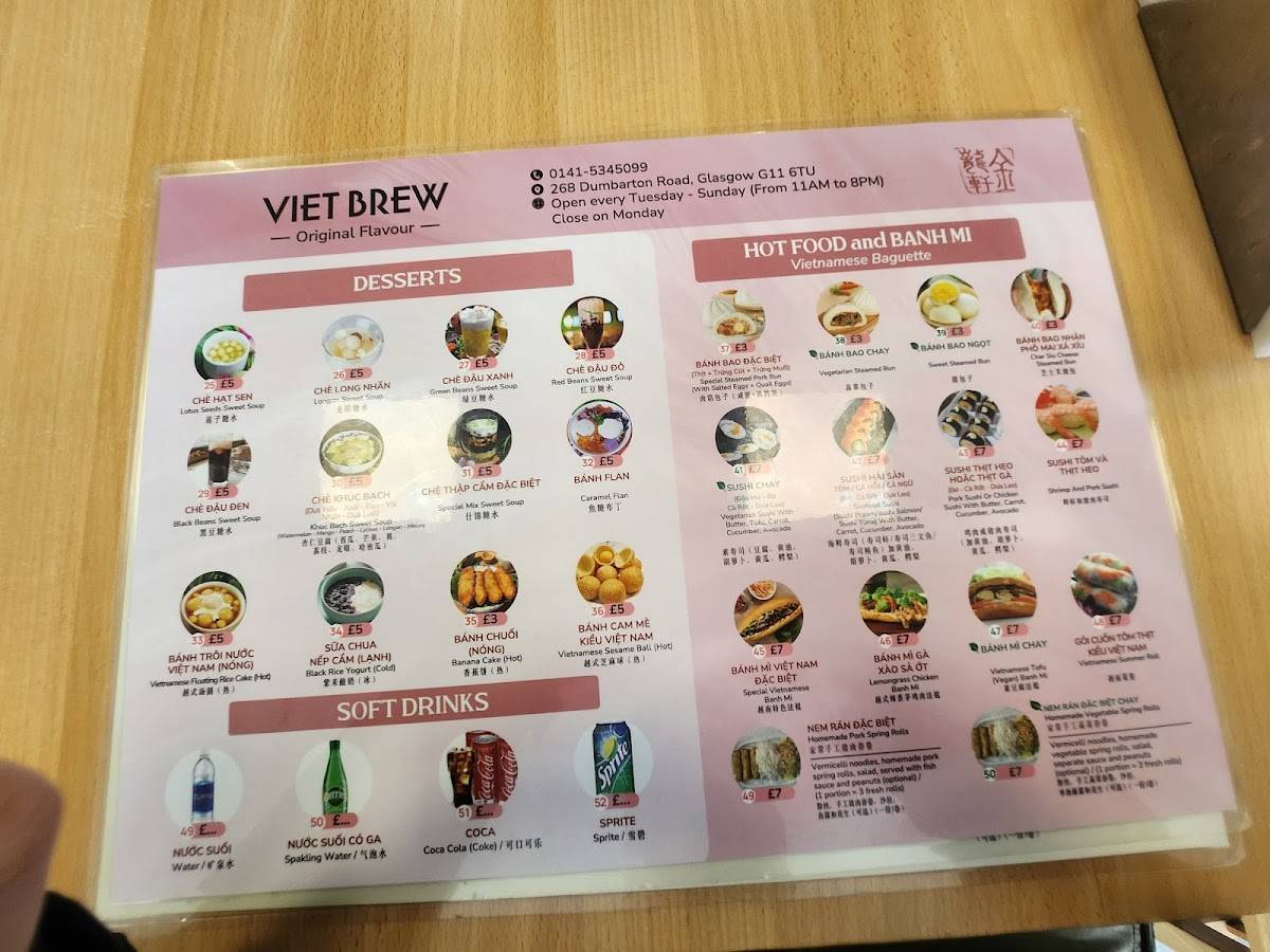Menu at Banh Mi & Tea restaurant, Glasgow