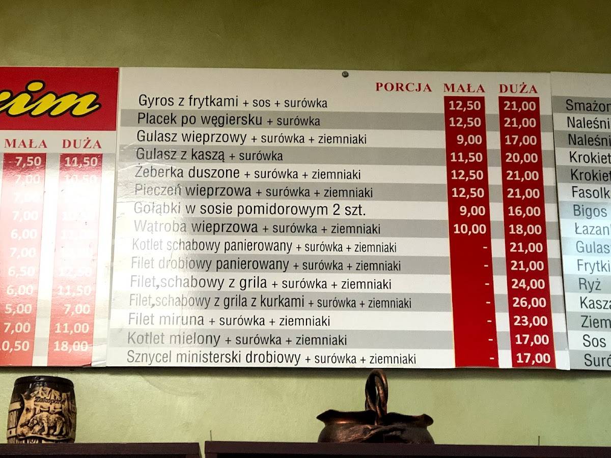Menu at Bar Maxim, Legnica