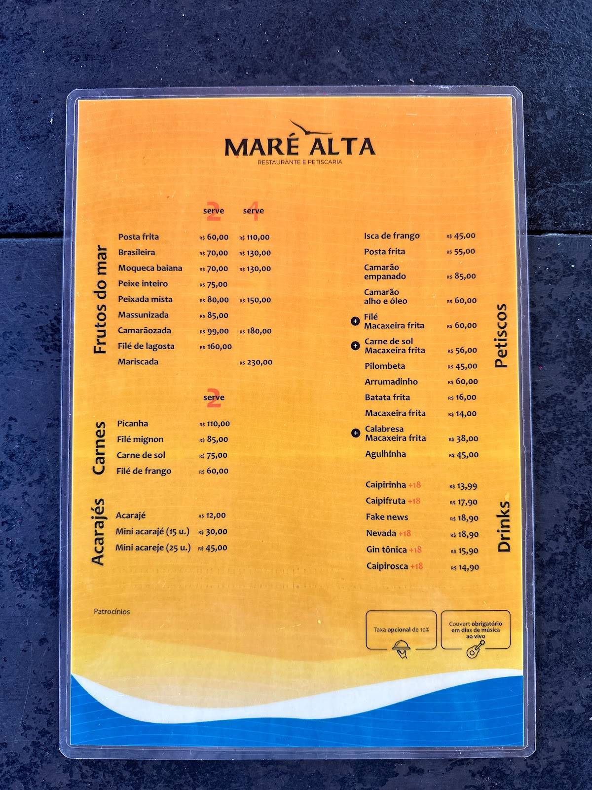 Menu em Barraca Maré Alta, Coruripe