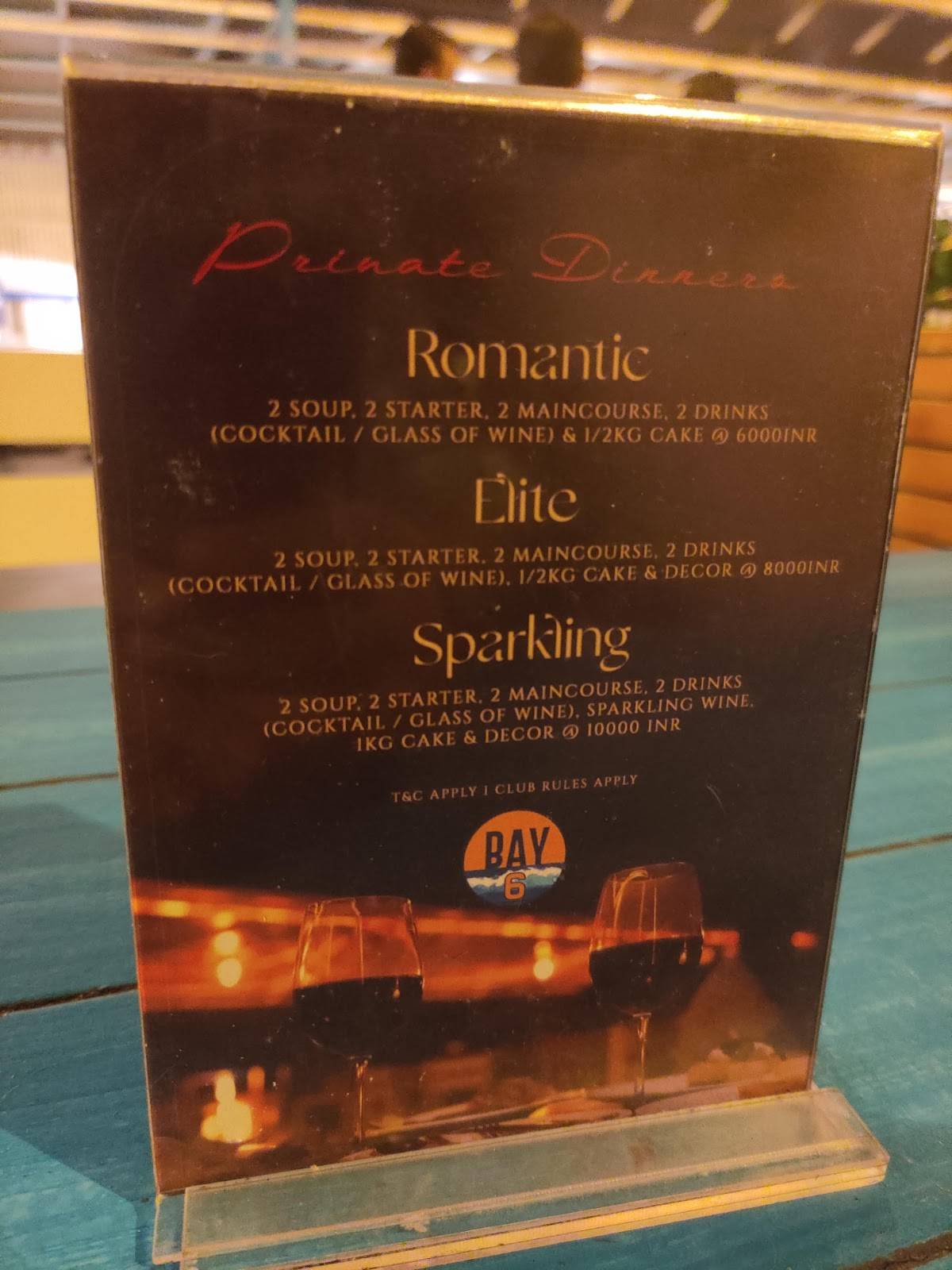Menu at Bay 6, Chennai