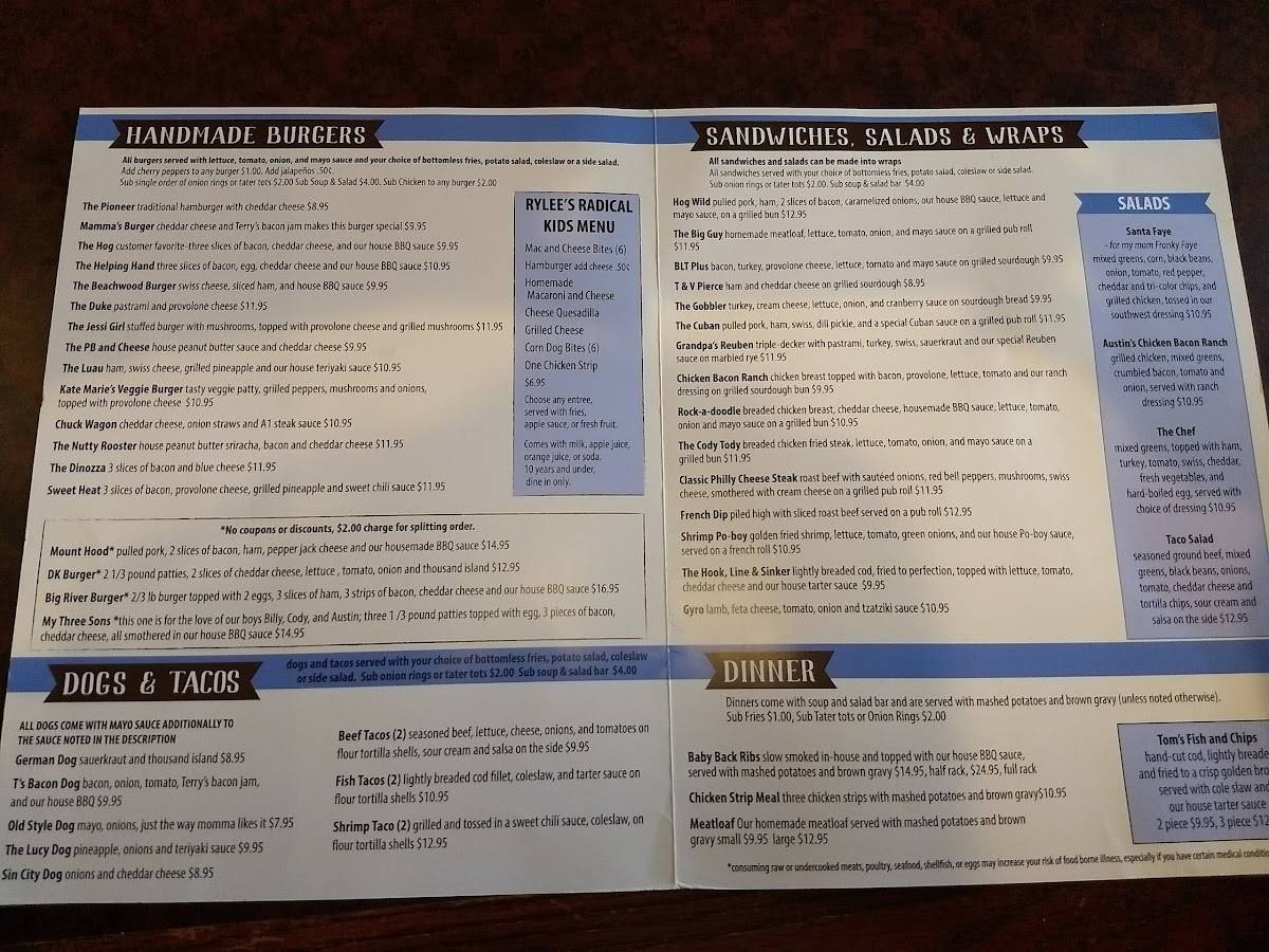 Menu at Beachwood Eatery restaurant, The Dalles, 504 E 9th St