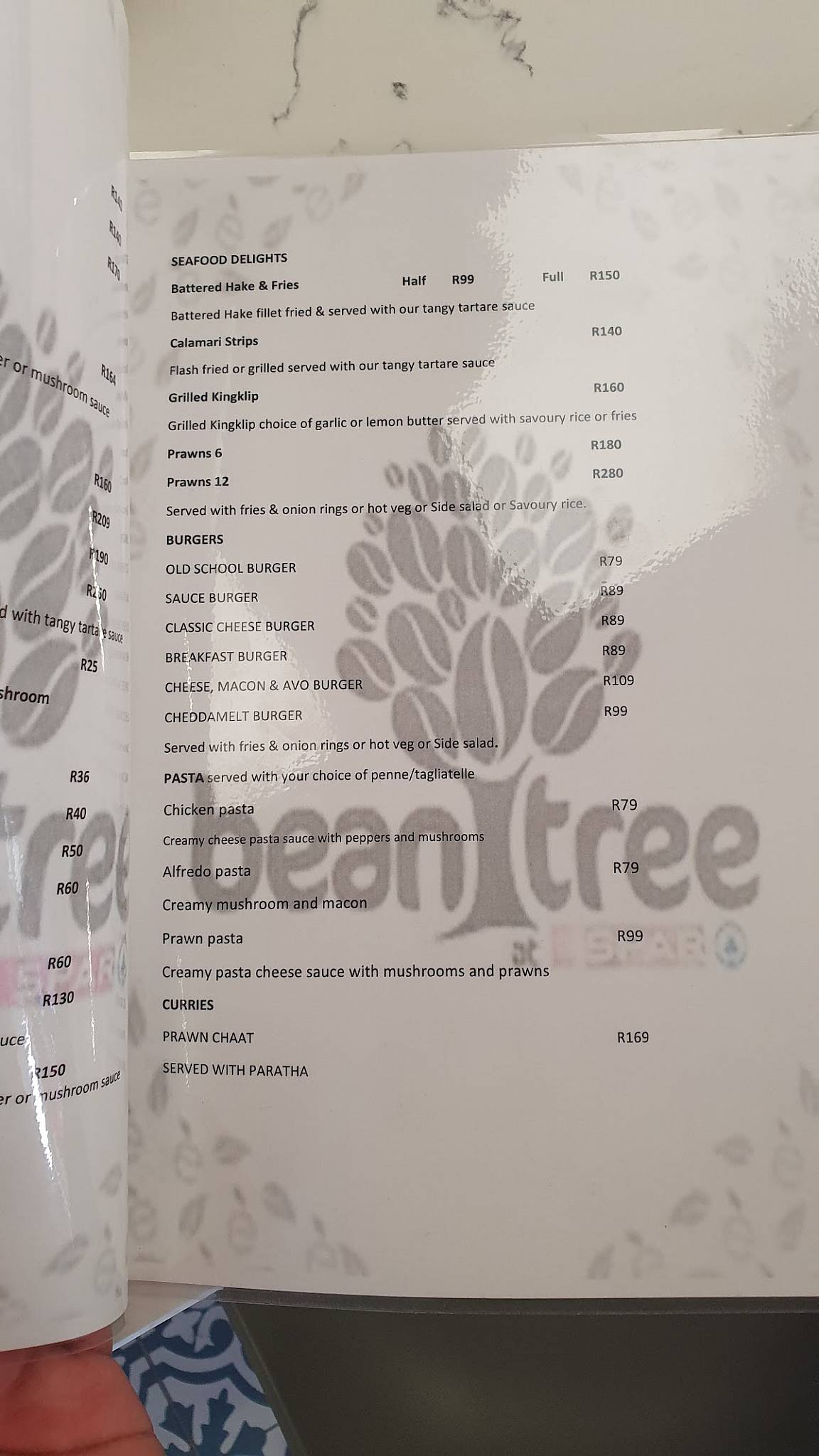 Menu at Beantree Cafe at Spar Strandfontein, Cape Town