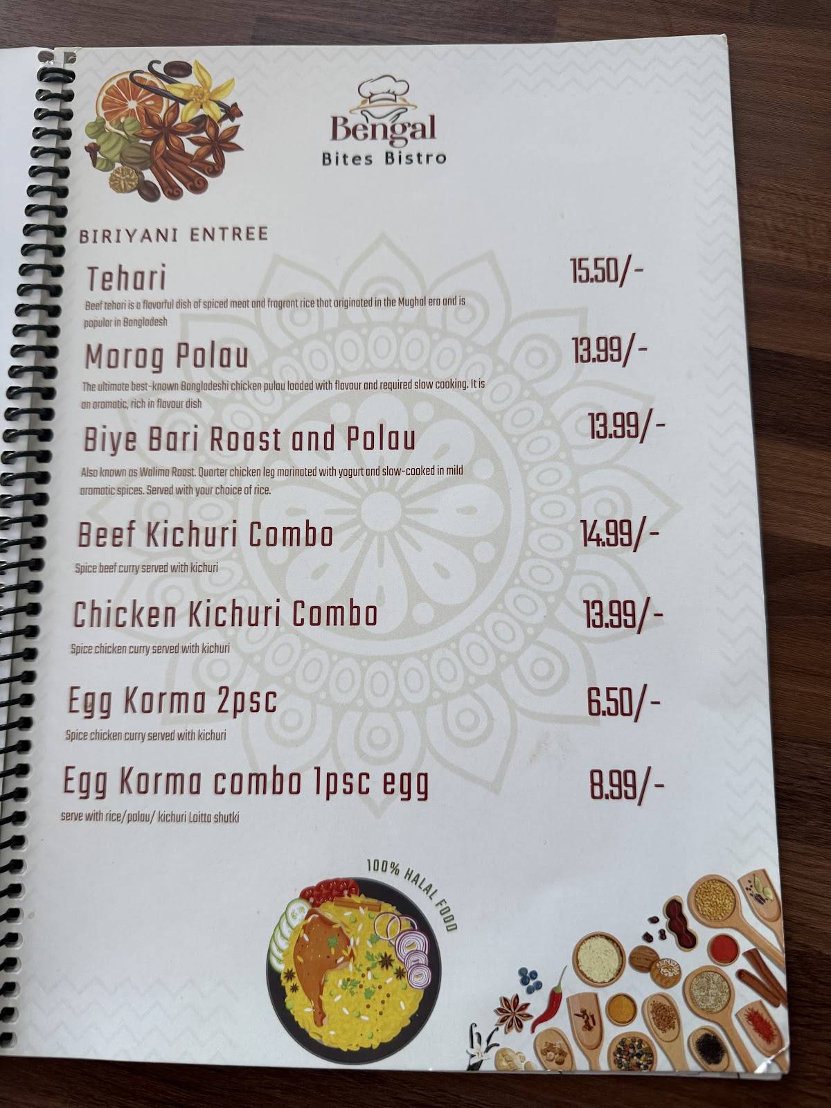 Menu at Bengal Bites Bistro restaurant, Winnipeg