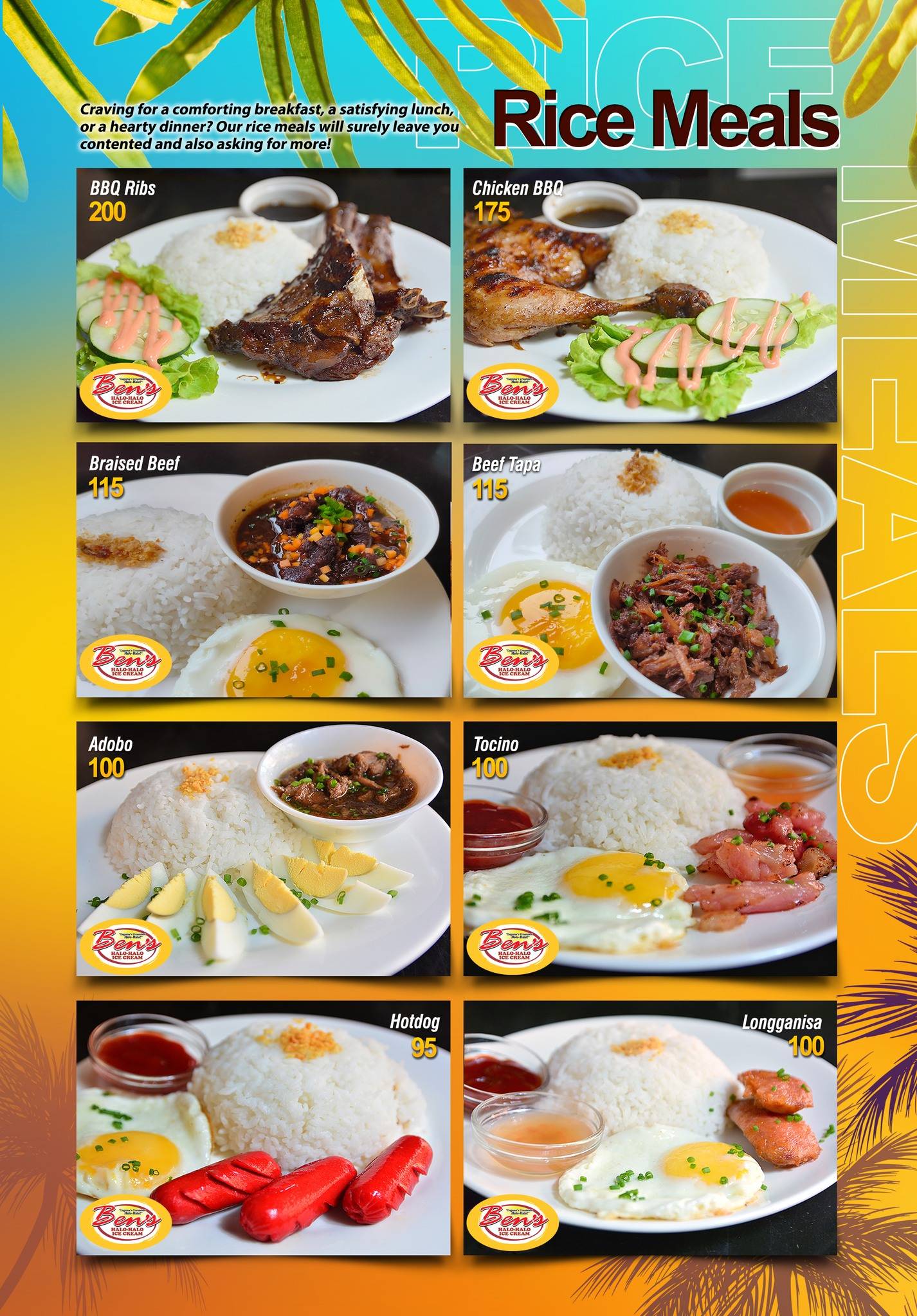 Menu at Ben's Halo Halo restaurant, General Trias