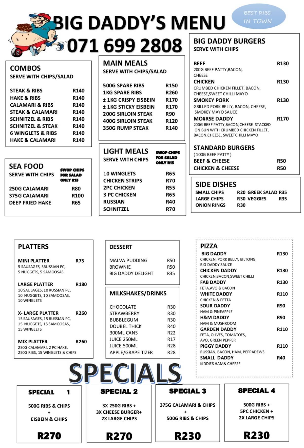 Menu at Big Daddy's Restaurant Mosselbay, Mossel Bay