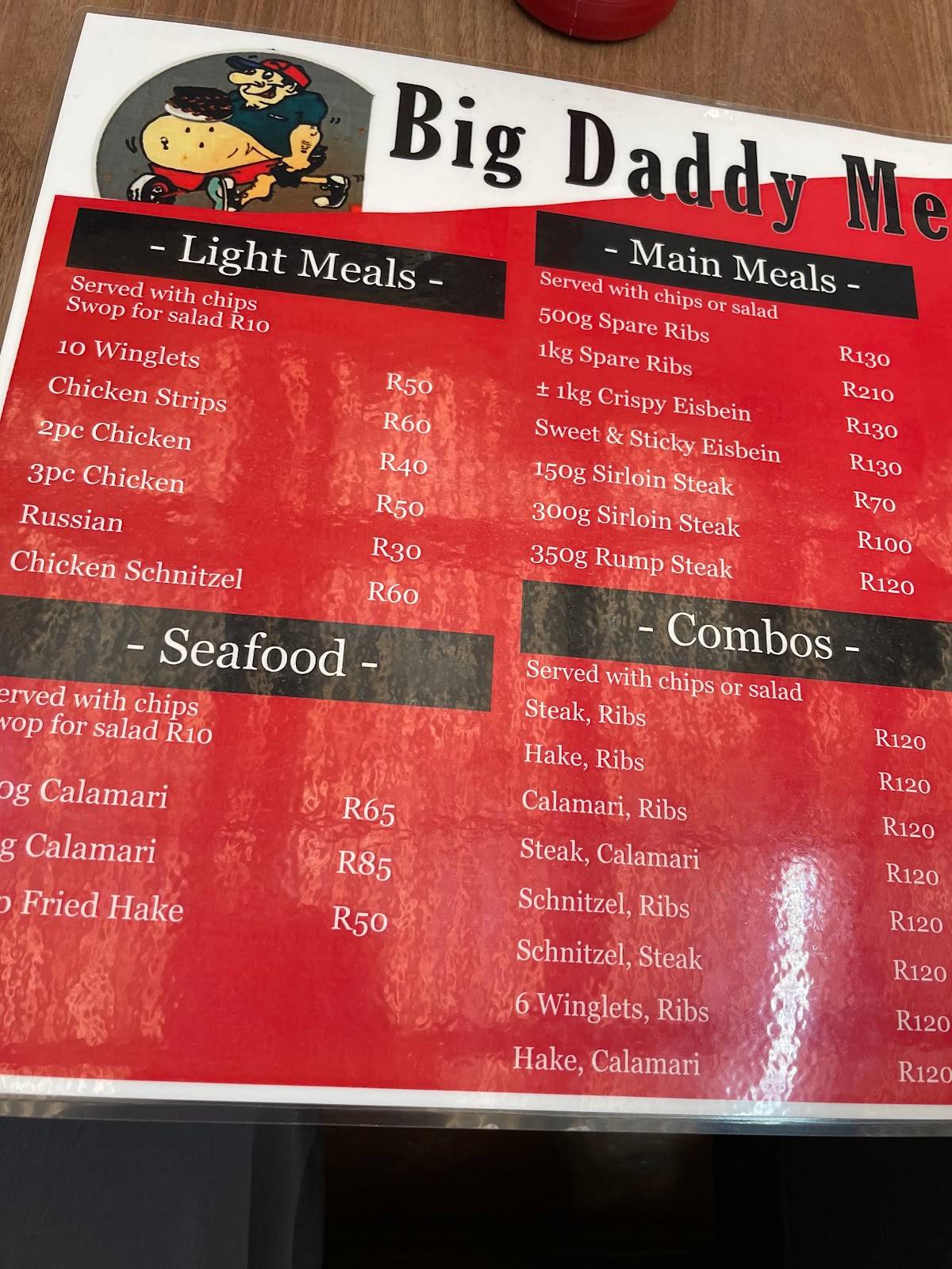 Menu at Big Daddy's Restaurant Mosselbay, Mossel Bay
