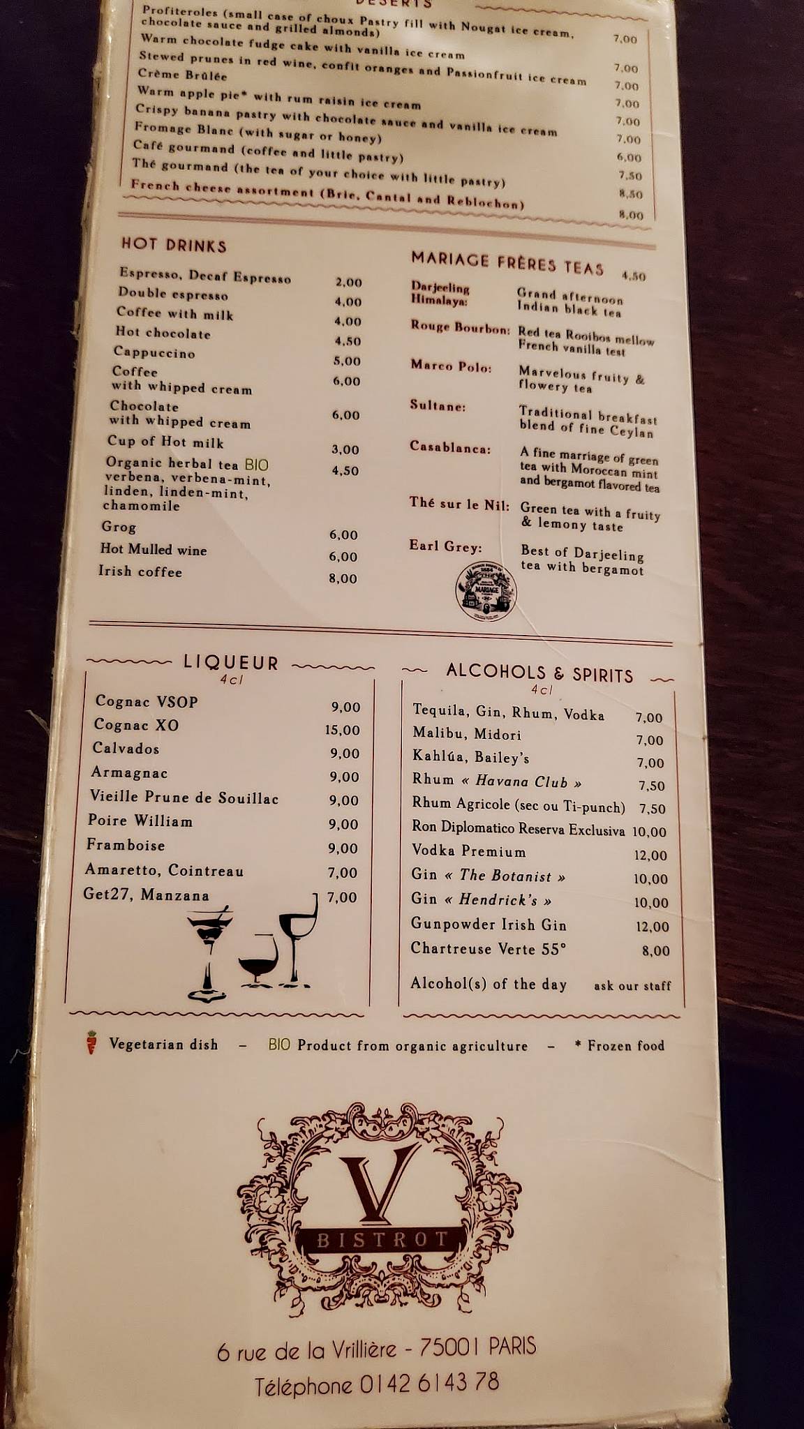 Menu at Bistrot Victoires restaurant, Paris, 6 Rue de la Vrillière