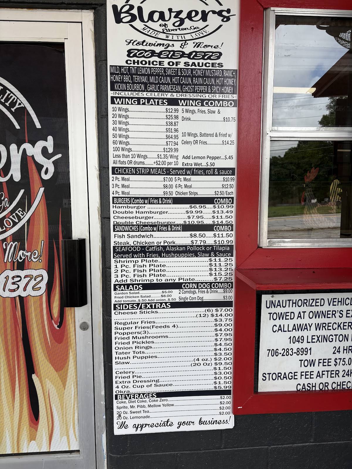 Menu at Blazers Hotwings Of Elberton restaurant, Elberton