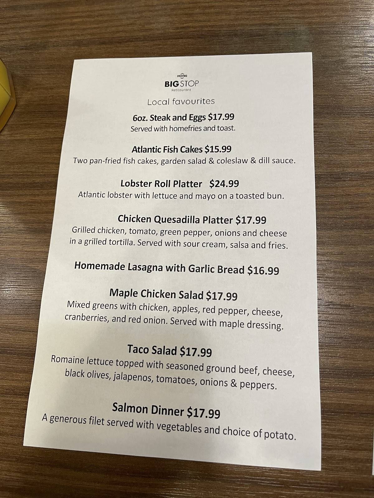 Menu at Blue Canoe restaurant, Waasis, 415 Nevers Road