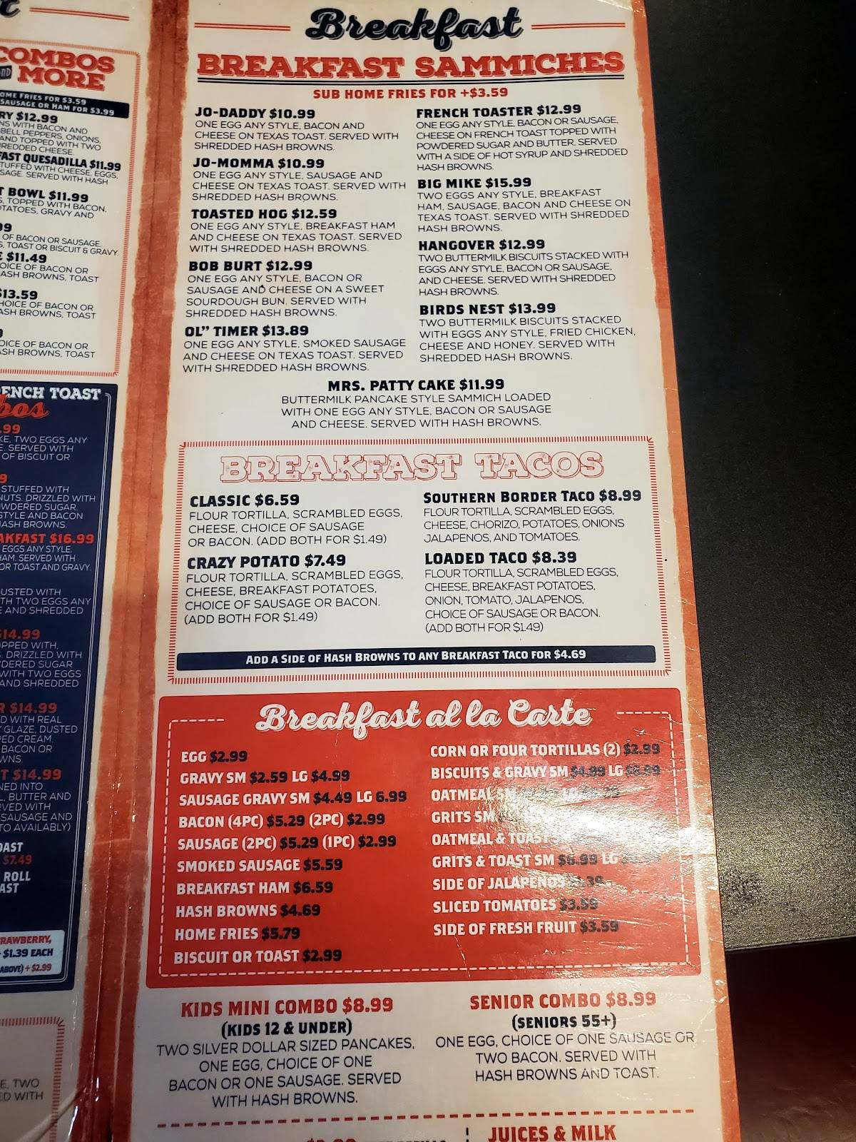 Menu at Blue Mound Cafe - Belknap, Fort Worth